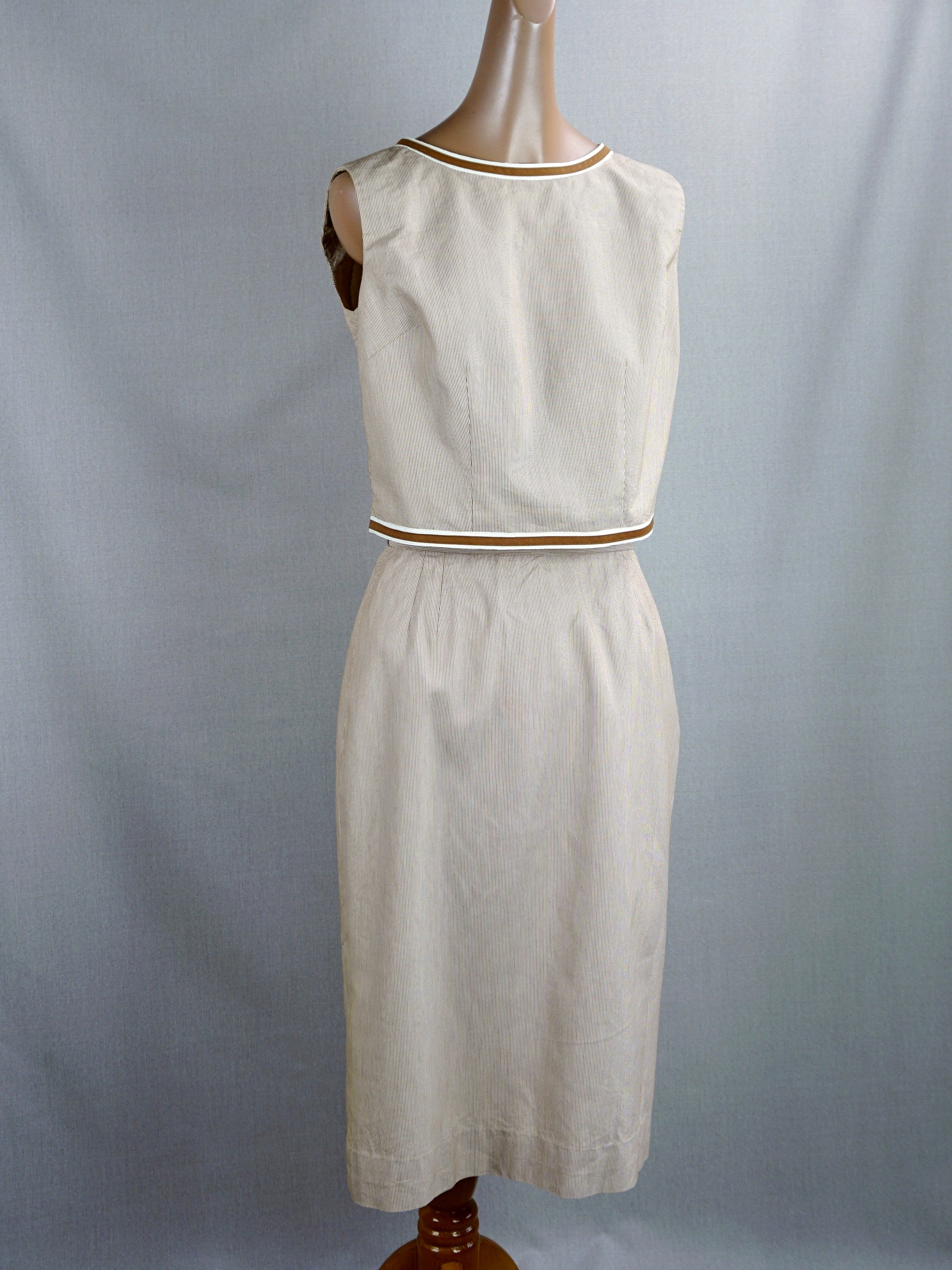Vintage 60s Two Piece Tan Pinstripe Pencil Skirt And Top By Bobbie ...