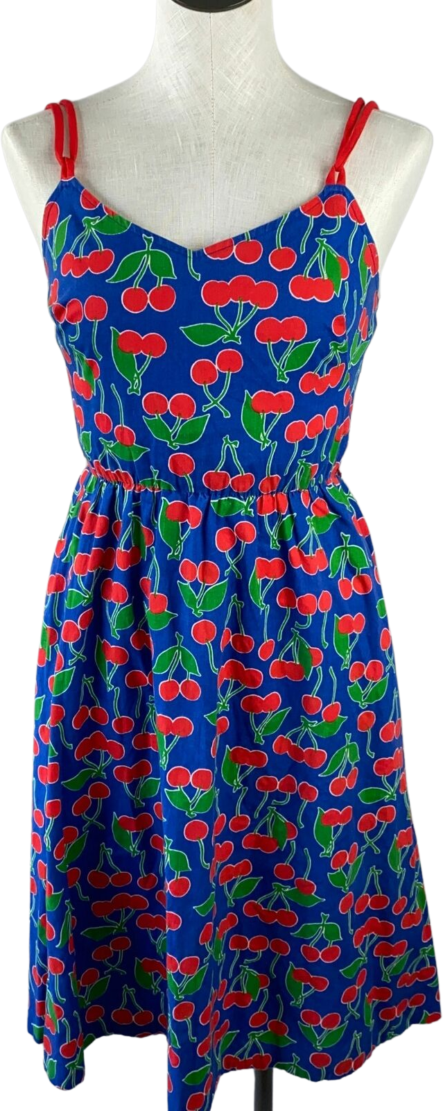 Vintage 70s Blue Red Cherry Print Strappy Sundress Day Dress | Shop ...