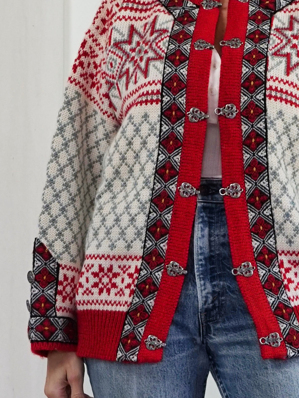 Vintage 90s Classic Red Wool Snowflake Cardigan Ski Sweater By Dale of ...