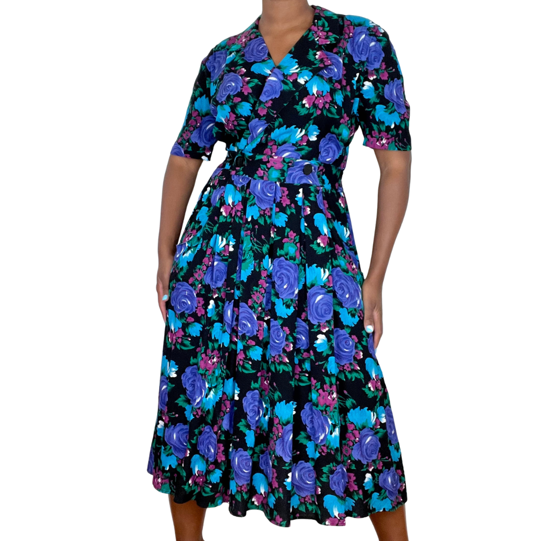 Vintage 80s Floral Collared Fit And Flare Dress By Stuart Alan | Shop ...