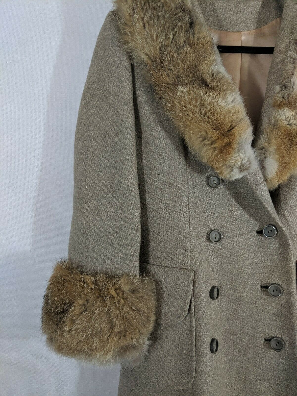 Vintage Woool Overcoat with Coyote Fur Trim Lined Pockets | Shop THRILLING