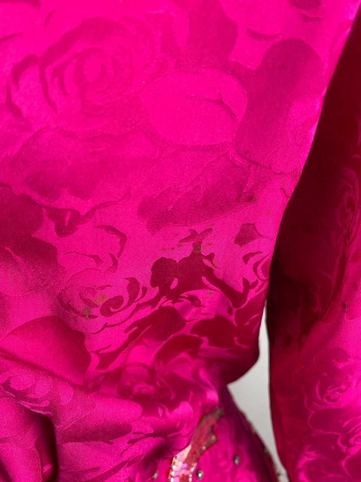 Vintage 80s Bright Pink Floral Beaded Sheath Dress Bow Silk by I Magnin ...