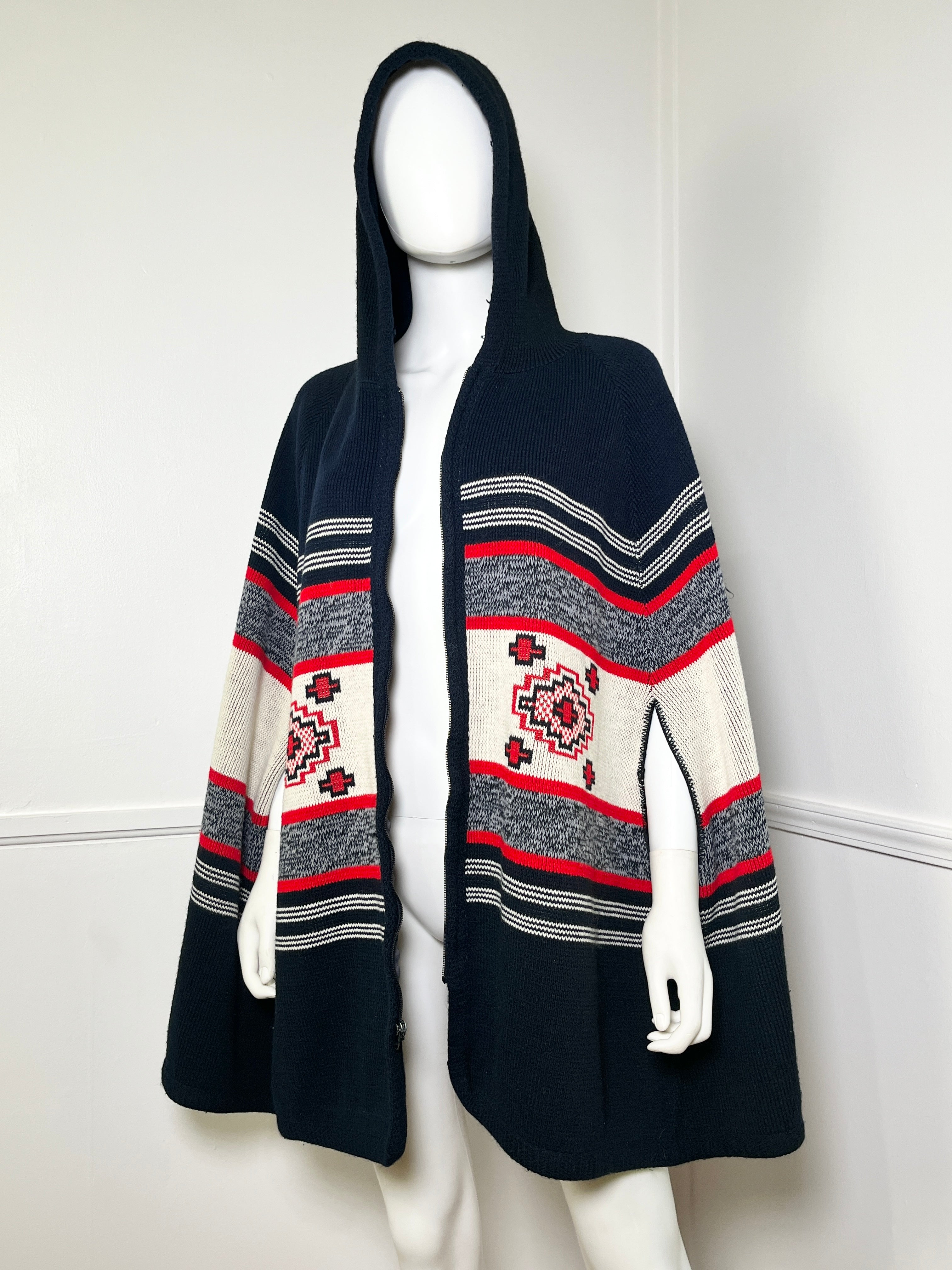 Vintage 70s Navy Hooded Zip Front Cape By Lane Bryant | Shop THRILLING