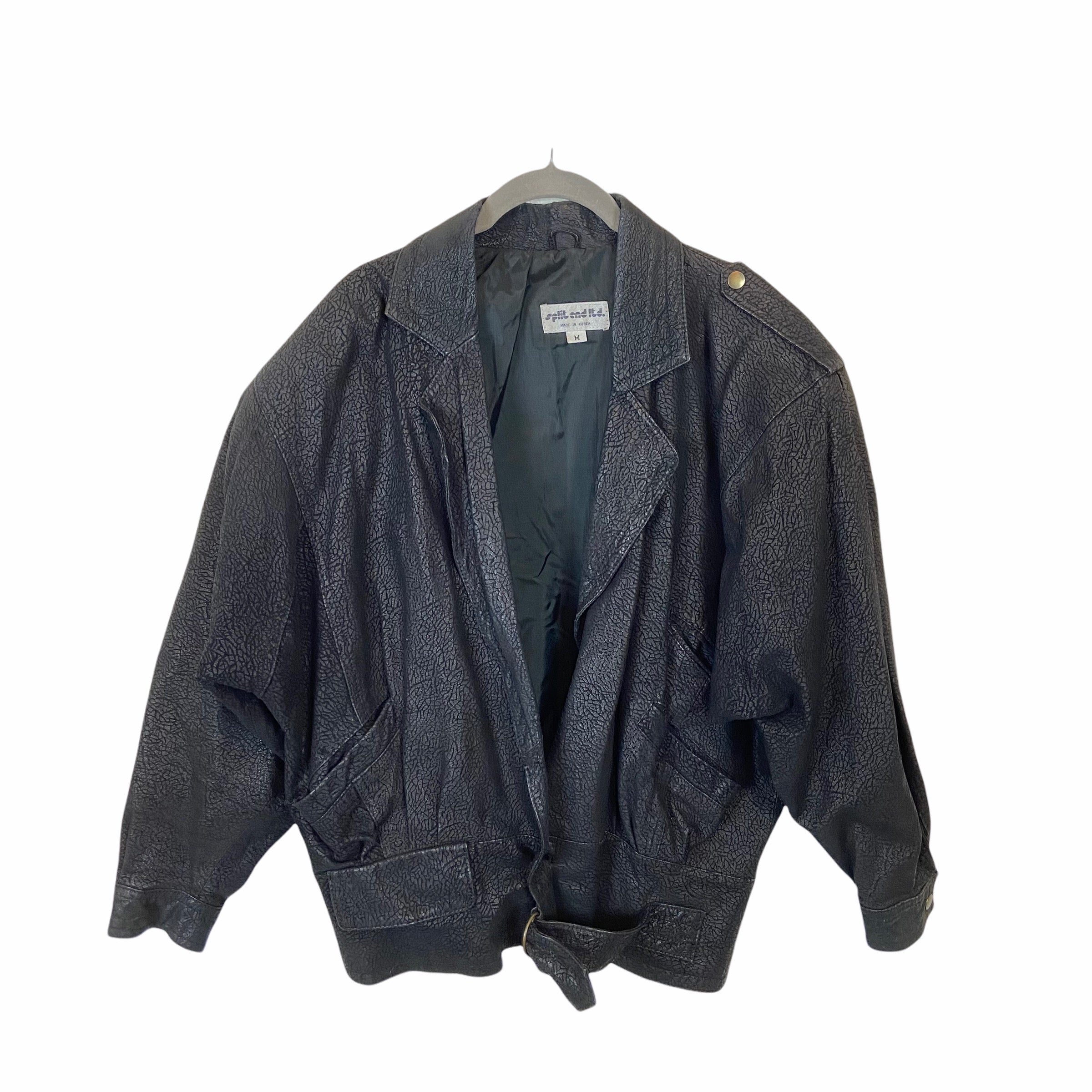 Vintage Split End Funky 80’s Shoulder Pad Black Leather Jacket Coat by ...