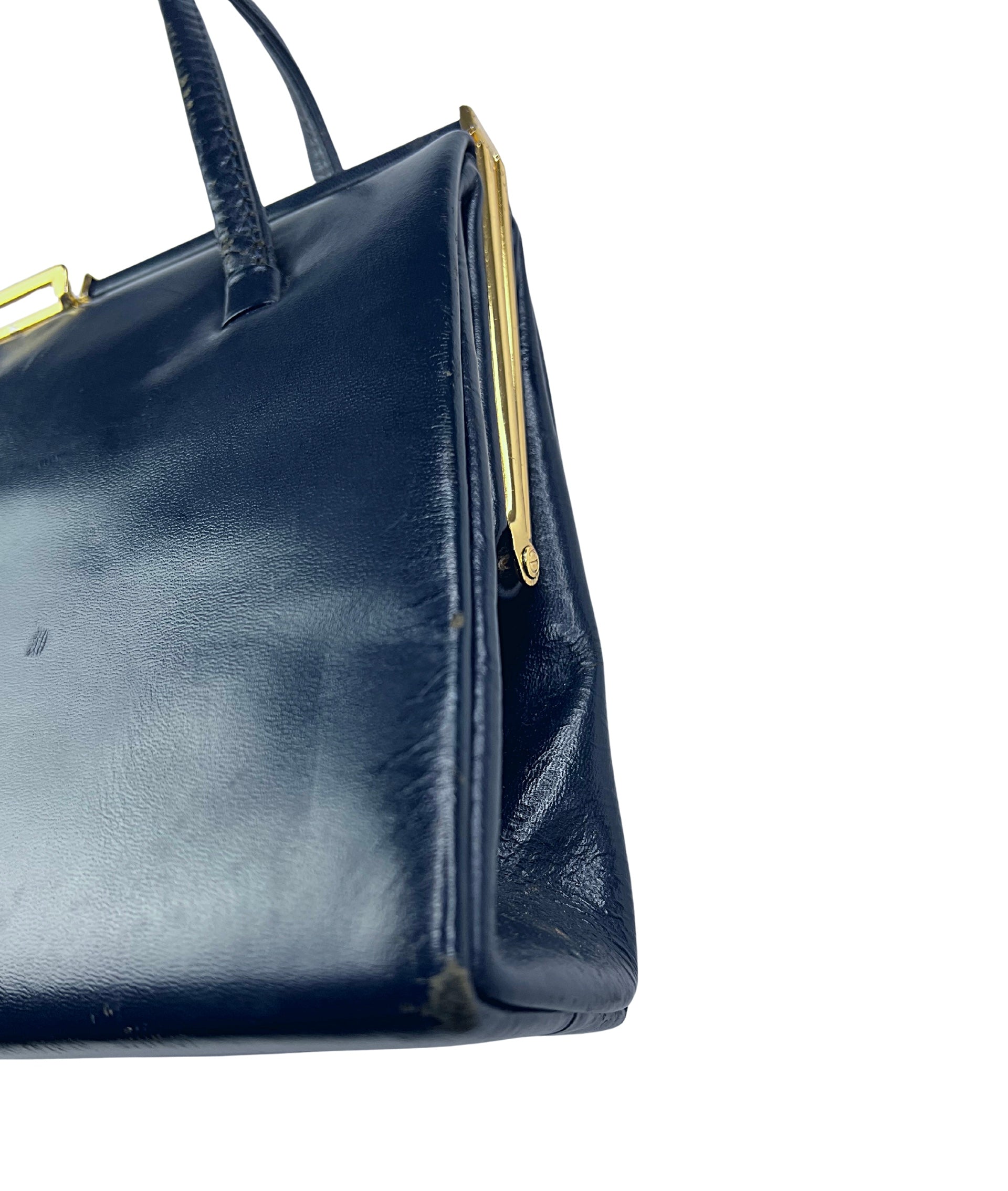 Vintage 50s/60s 60s Navy Leather Gold Clasp Handbag Purse | Shop THRILLING