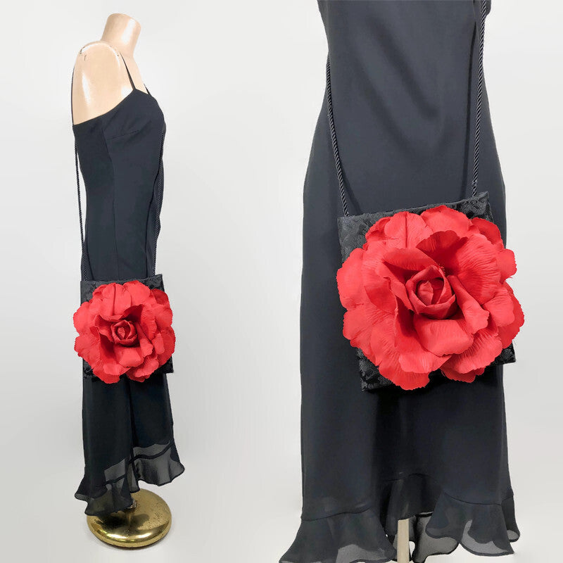 90s Vintage Huge 3d Red Rose Dragon Brocade Purse | Shop THRILLING