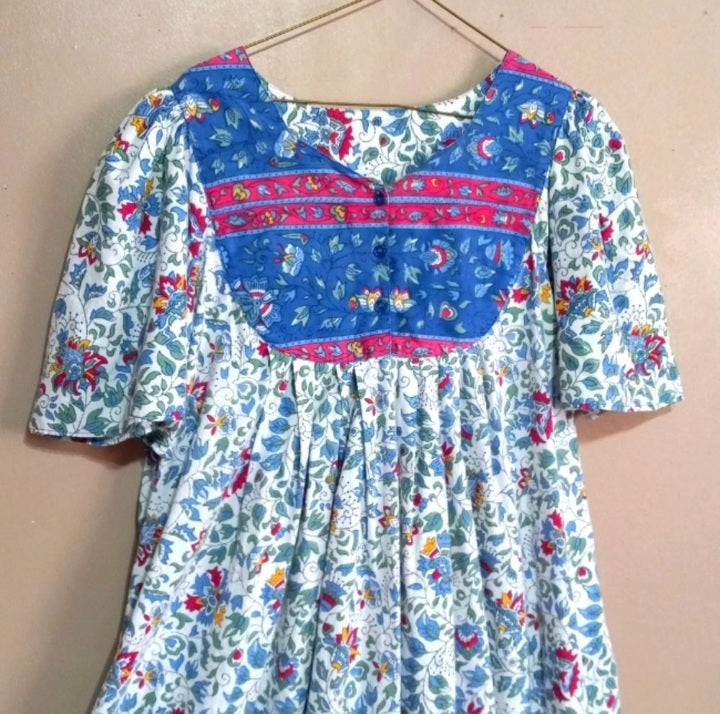 Vintage 80s/90s Blue Pink Floral White Background Patio Dress, | Shop ...
