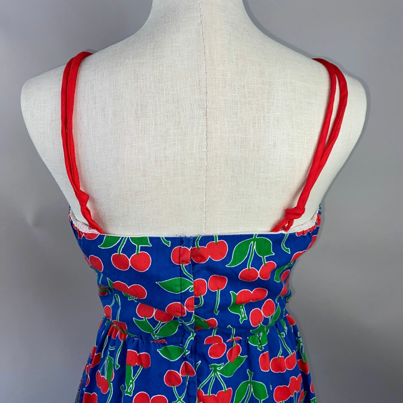 Vintage 70s Blue Red Cherry Print Strappy Sundress Day Dress | Shop ...