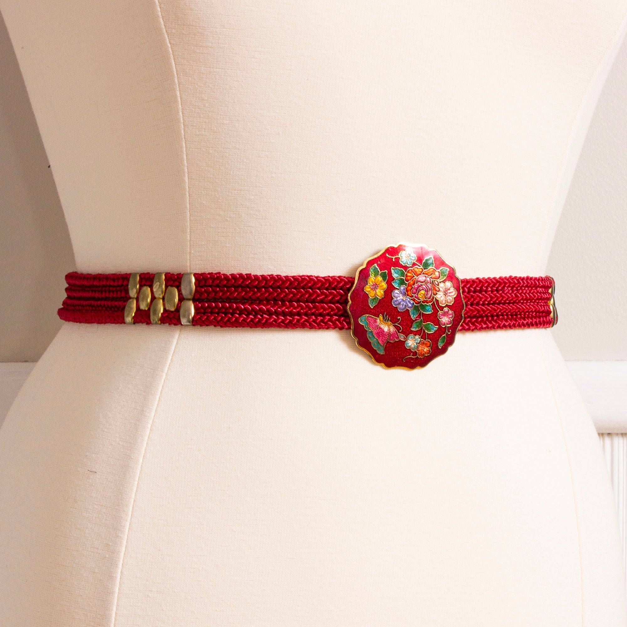 Vintage 70s Red Braided Rope Belt with Cloisonne Buckle | Shop THRILLING