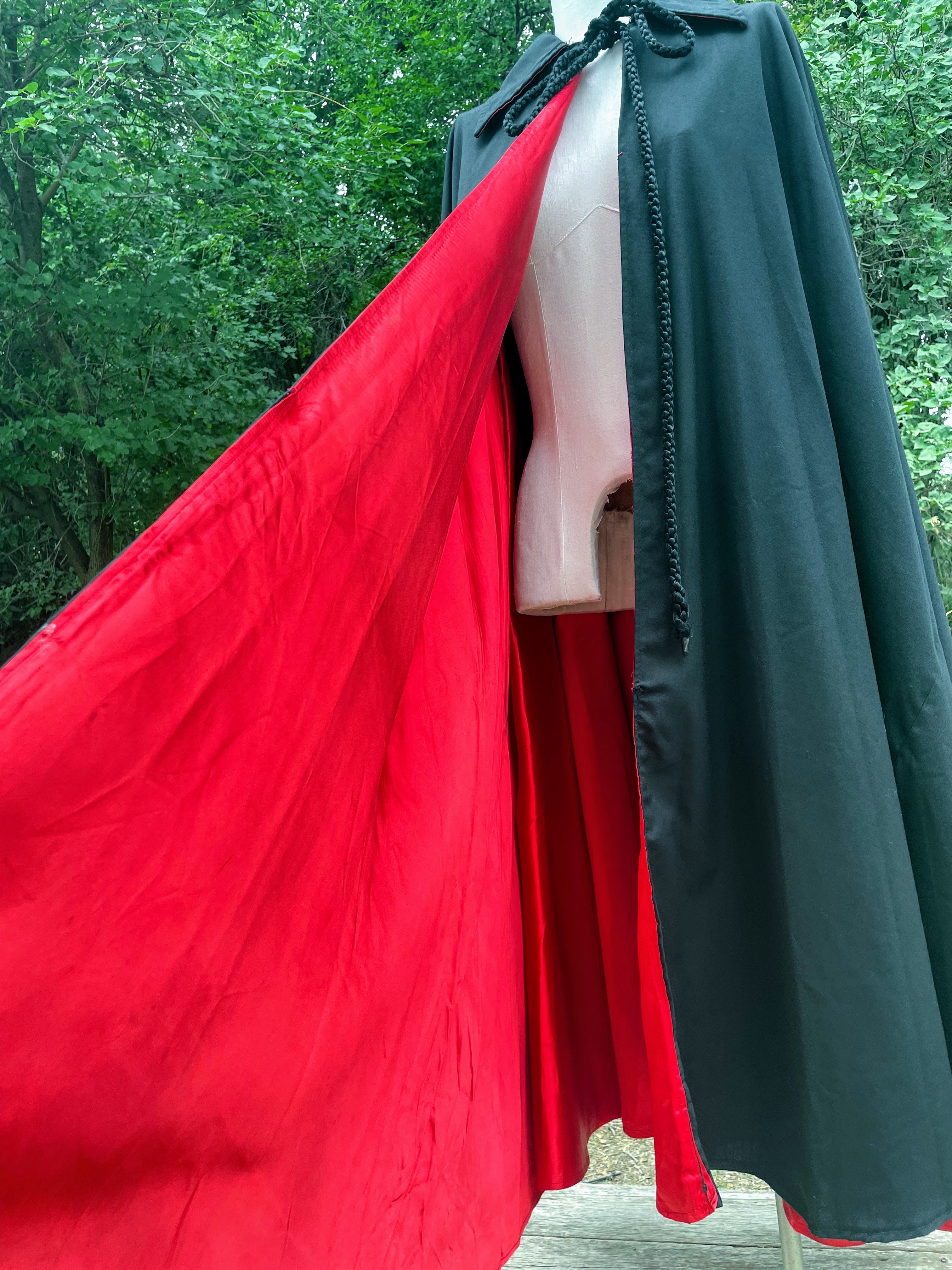 Vintage 60s/70s Long Black Unisex Opera Cape Red Satin Lining | Shop ...