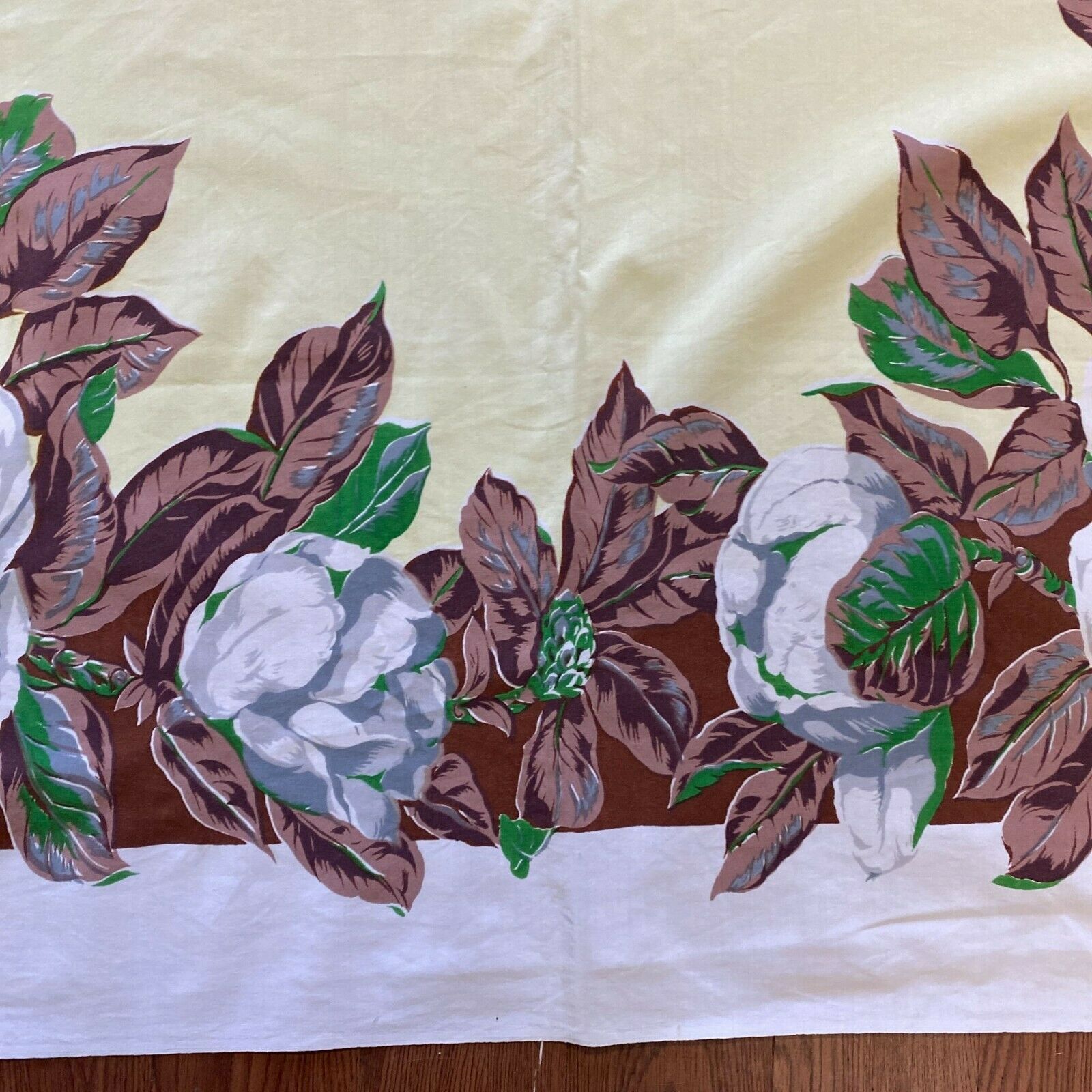 Vintage 50s Rayon Faille Yellow Floral Botanical Tablecloth | Shop ...