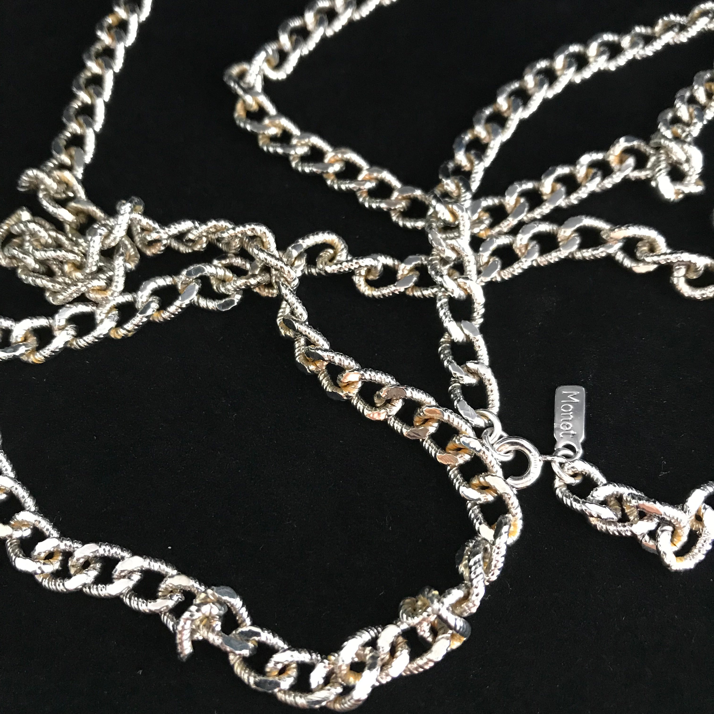 Vintage 50s Monet Bright Silvertone Thick Chain Heavy Necklace By Monet ...