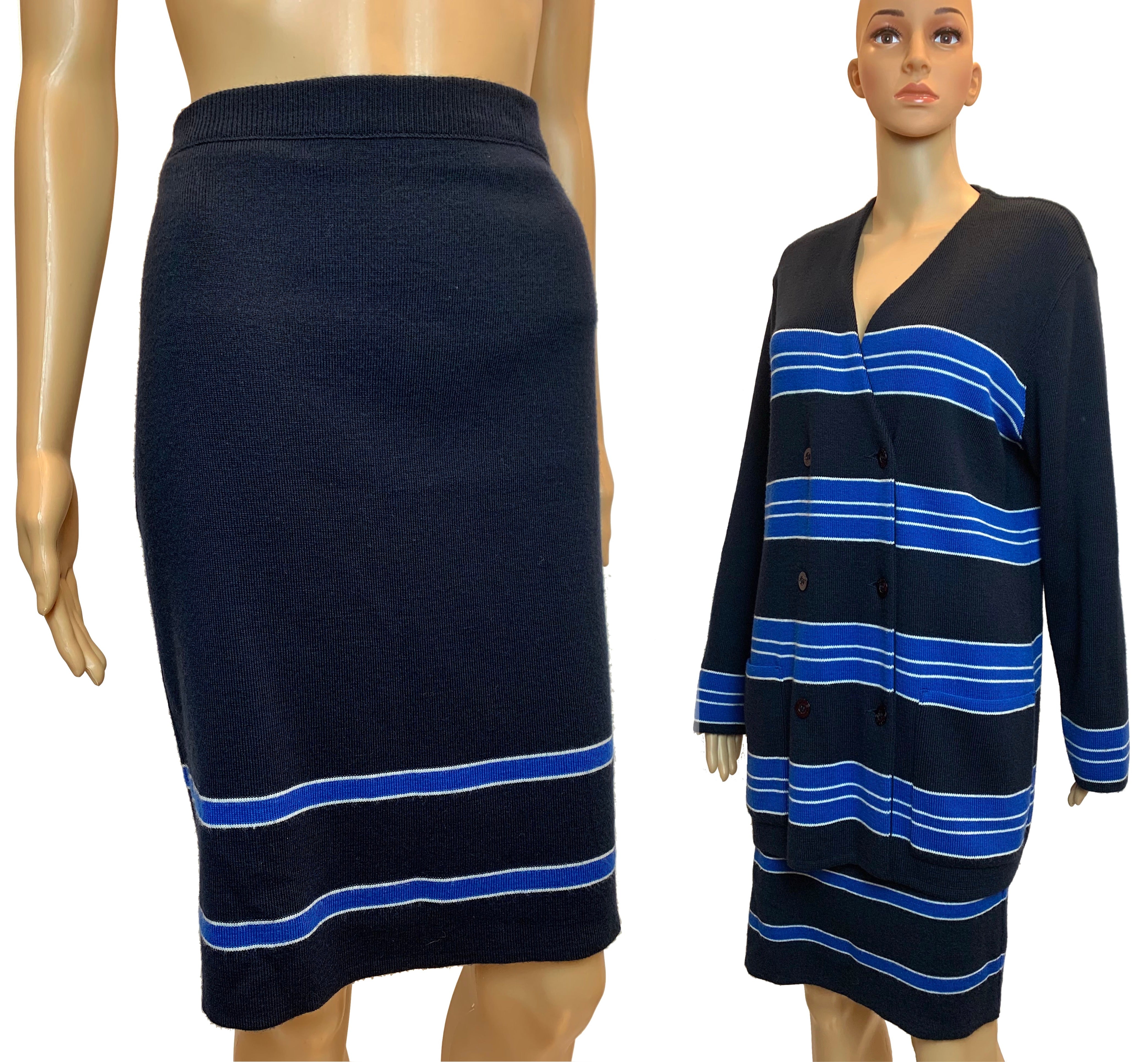 Vintage 80s Dark Blue Double Breasted Knit Skirt Suit By Kasha De ...