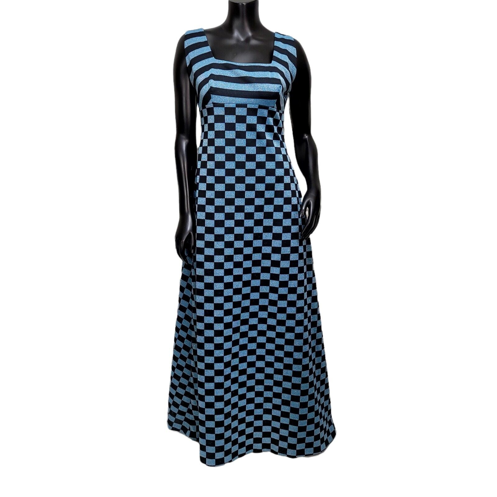 Vintage 70s Blue Black Checker Empire Waist Mod Maxi Dress By Uschi ...