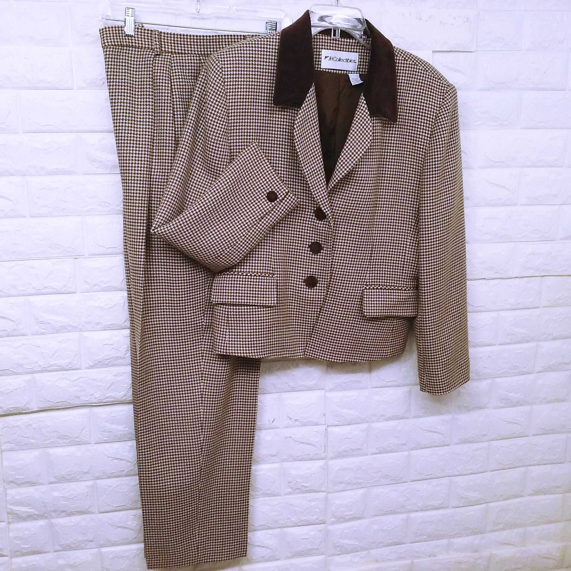 Vintage 80s/90s Houndstooth Blazer Trouser Suit 2pc Set Wool Lined By ...