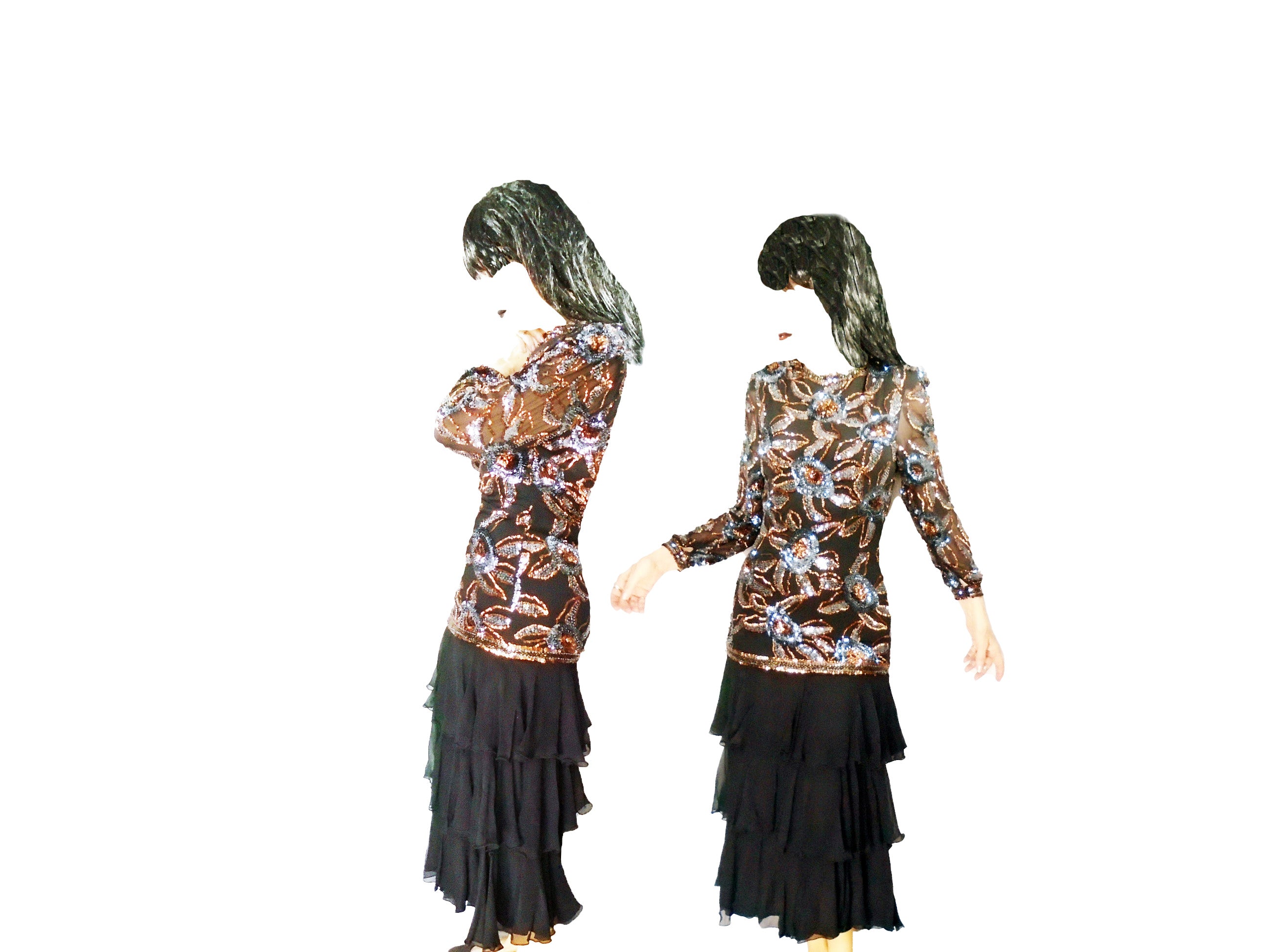 Vintage 80s Tight Sequin Formal Rhumba Ruffles- Costume Gown By Swee Lo ...