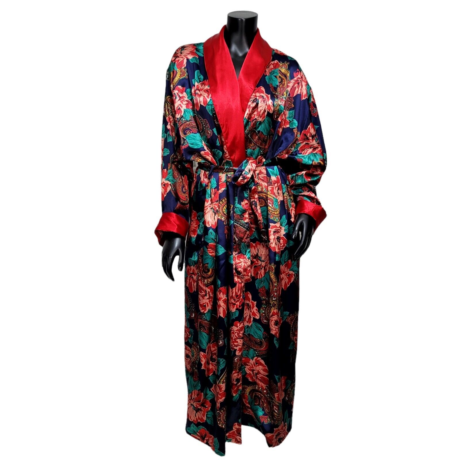 Vintage 80s/90s Gold Label Bold Floral Satin Long Robe by Victoria's ...