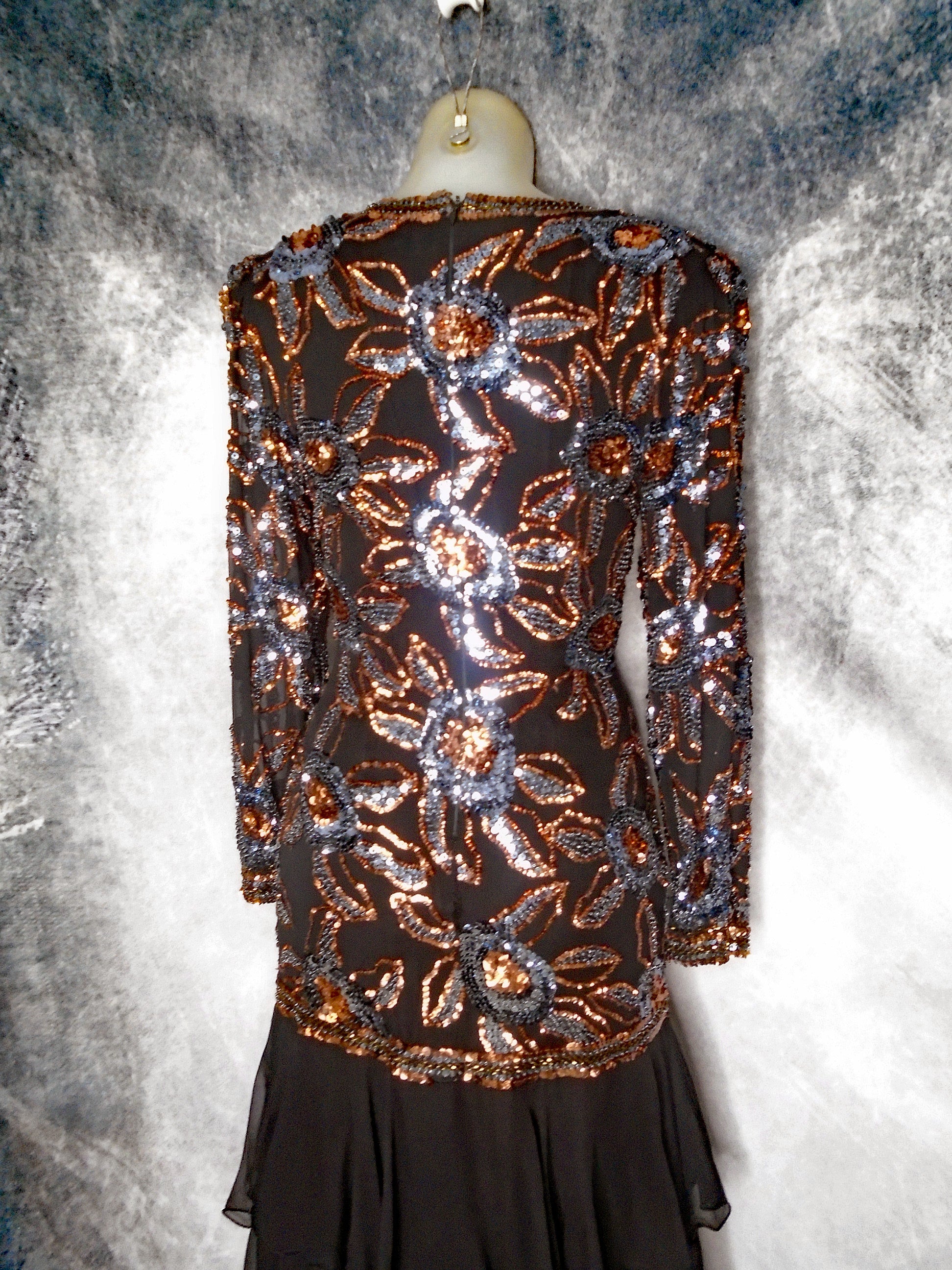 Vintage 80s Tight Sequin Formal Rhumba Ruffles- Costume Gown By Swee Lo ...