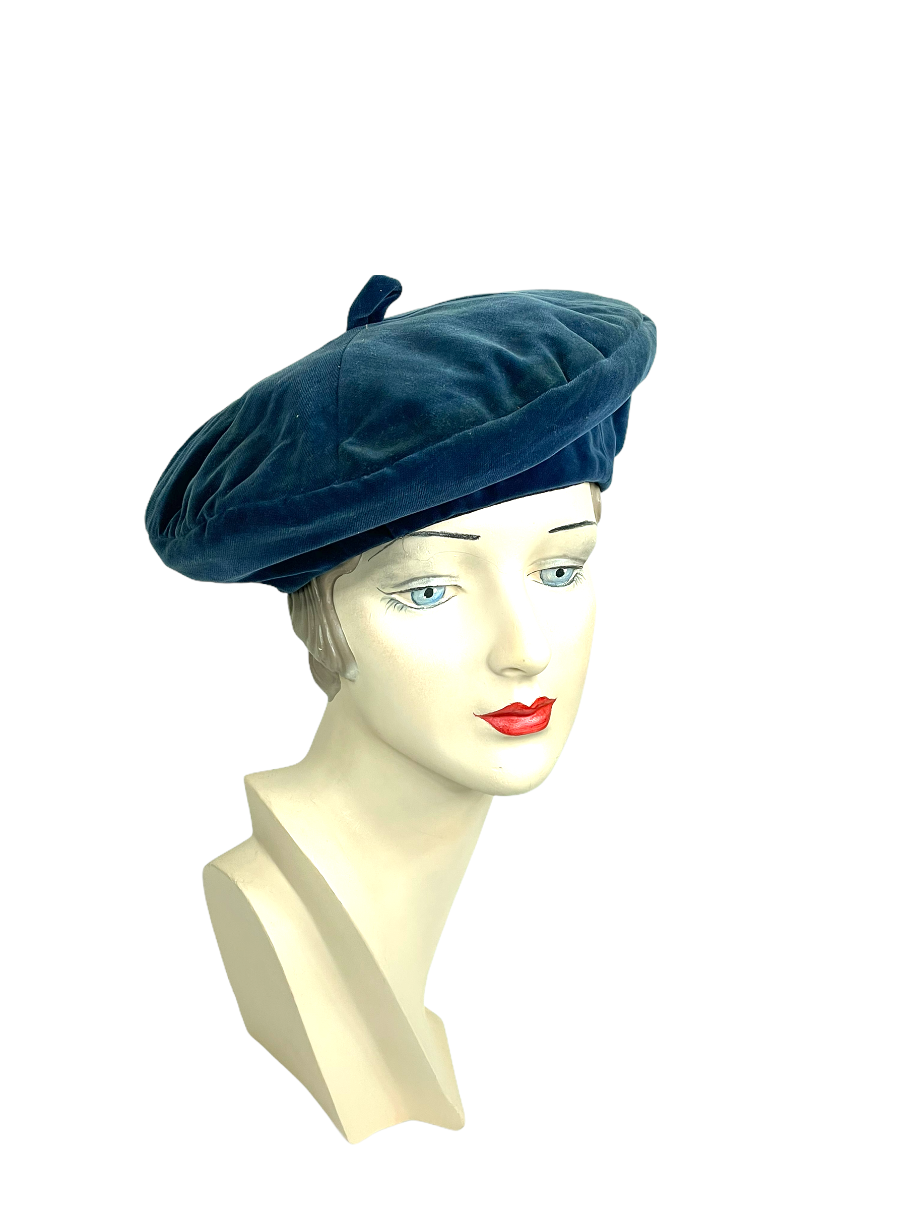 Vintage 40’s Blue Velvet Tam Beret Size 22.5 Large | Shop THRILLING