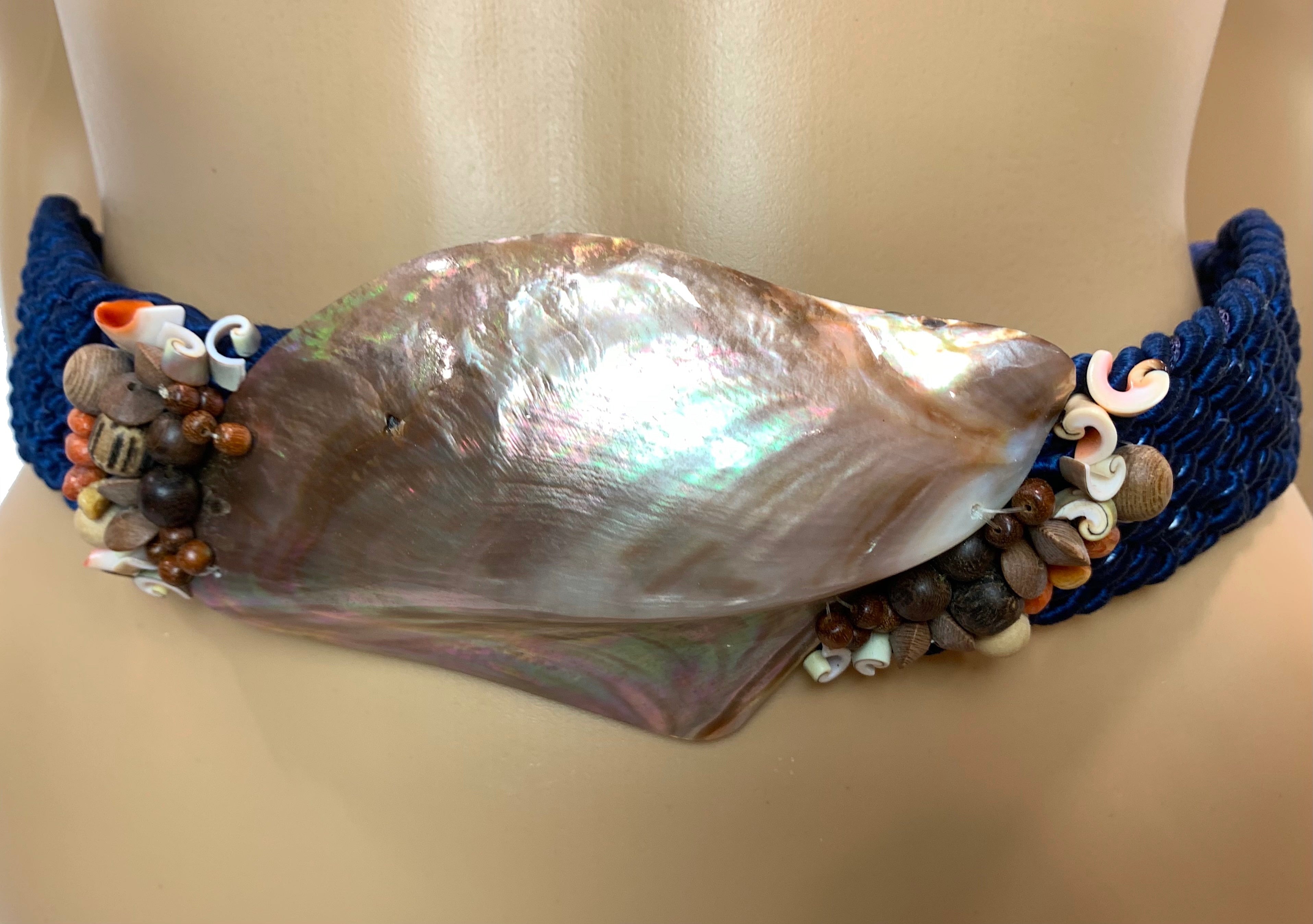 Vintage 80s Royal Blue Woven Belt W Mother Of Pearl Seashells | Shop ...