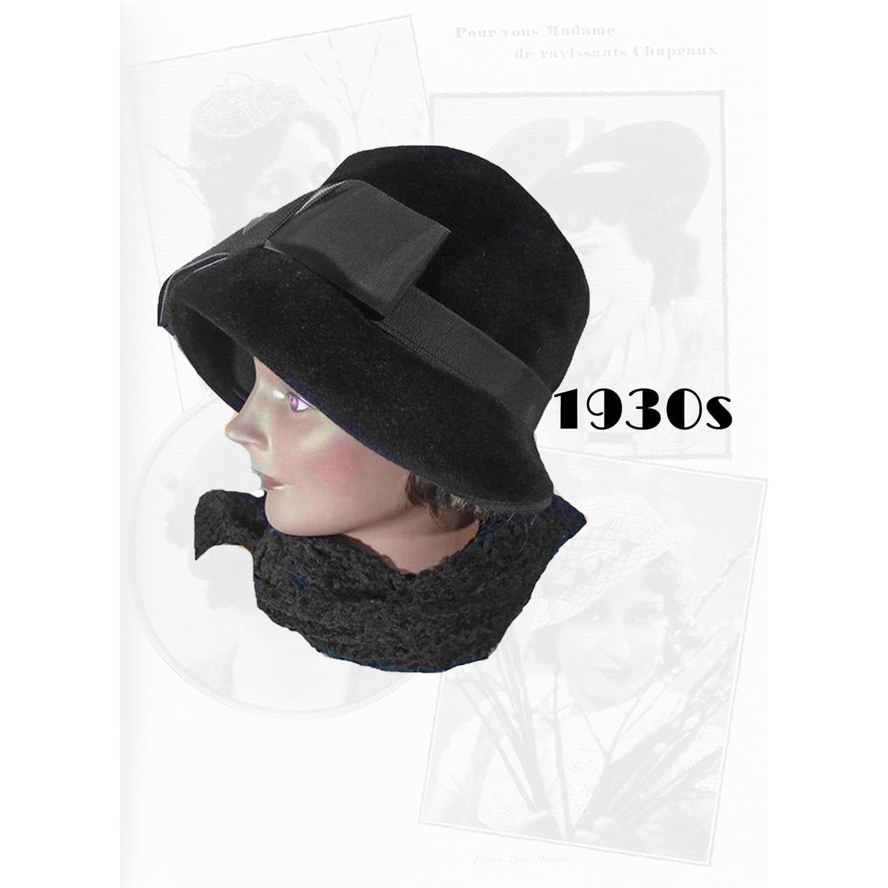 Vintage 30s Black Brown Velour Cloche Hat Fur Felt Fabulous By Deluxe ...