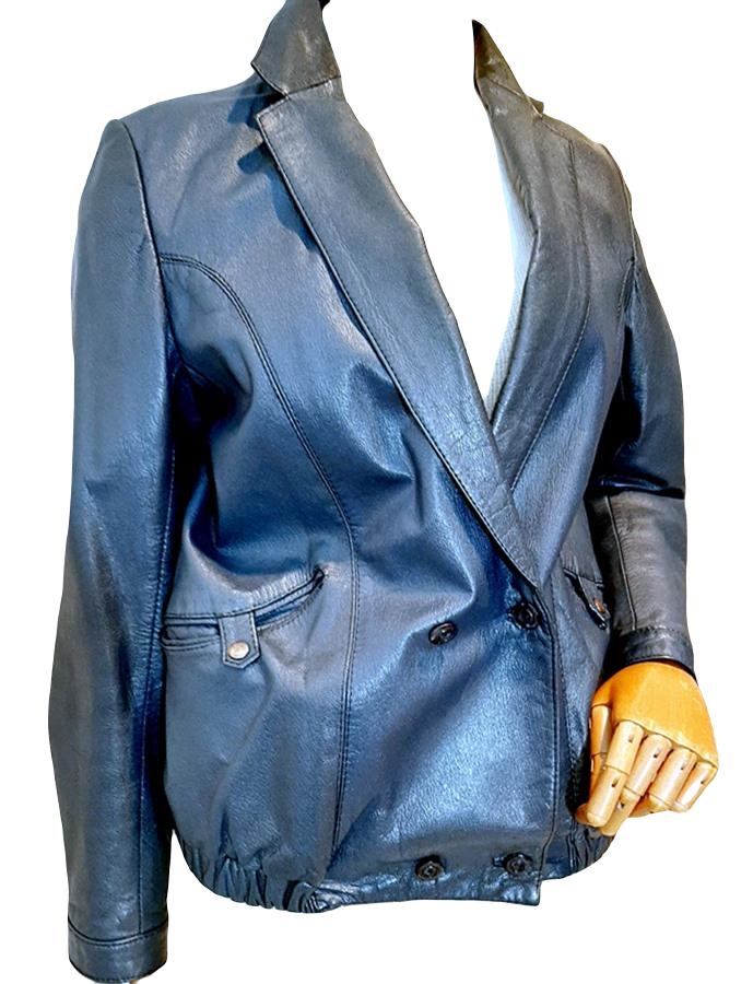 Vintage 80s Dark Blue Real Leather Blouson Bomber Jacket M Lg By Golden ...