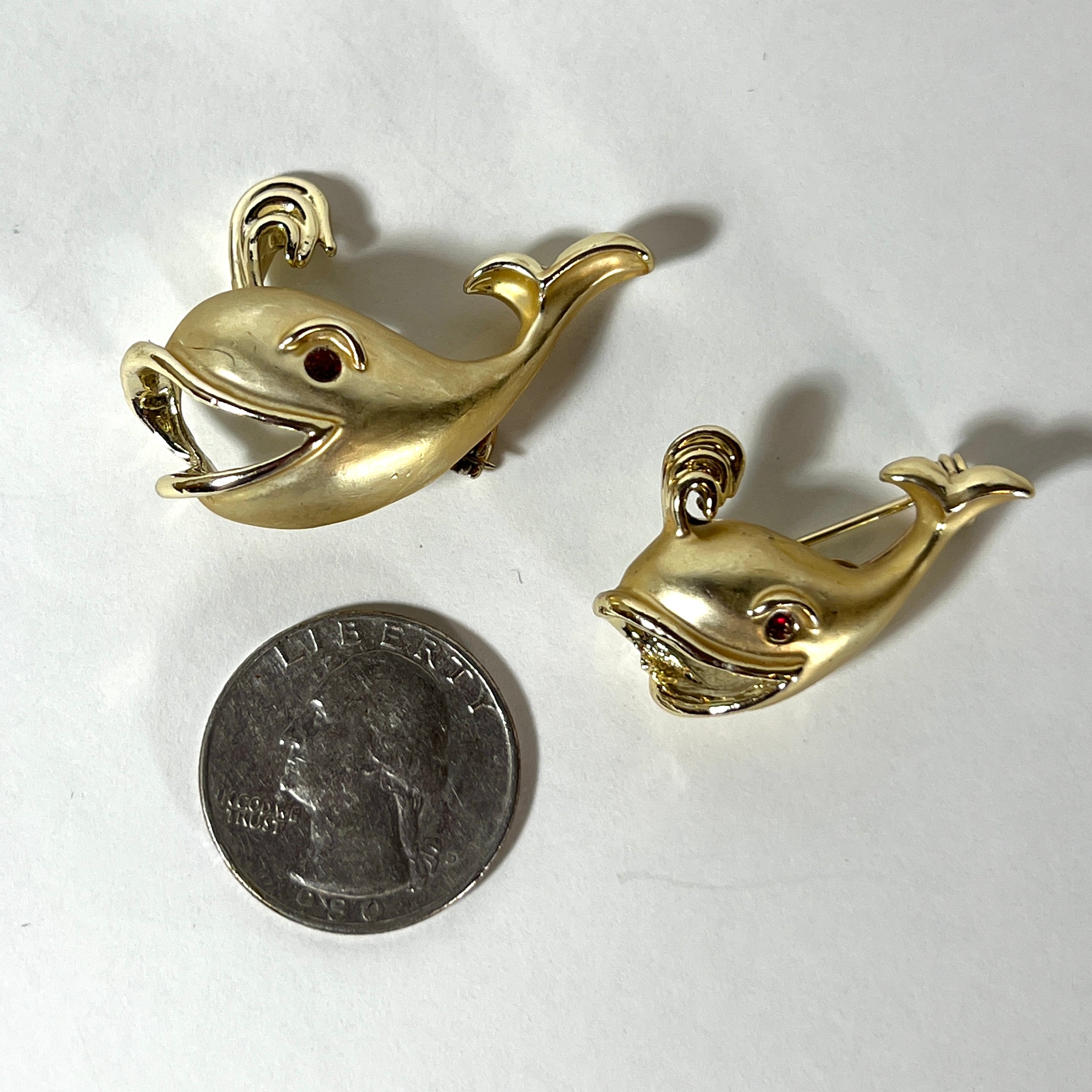 Vintage Whale Pins Pair Matte Gold Tone Mother And Baby | Shop THRILLING