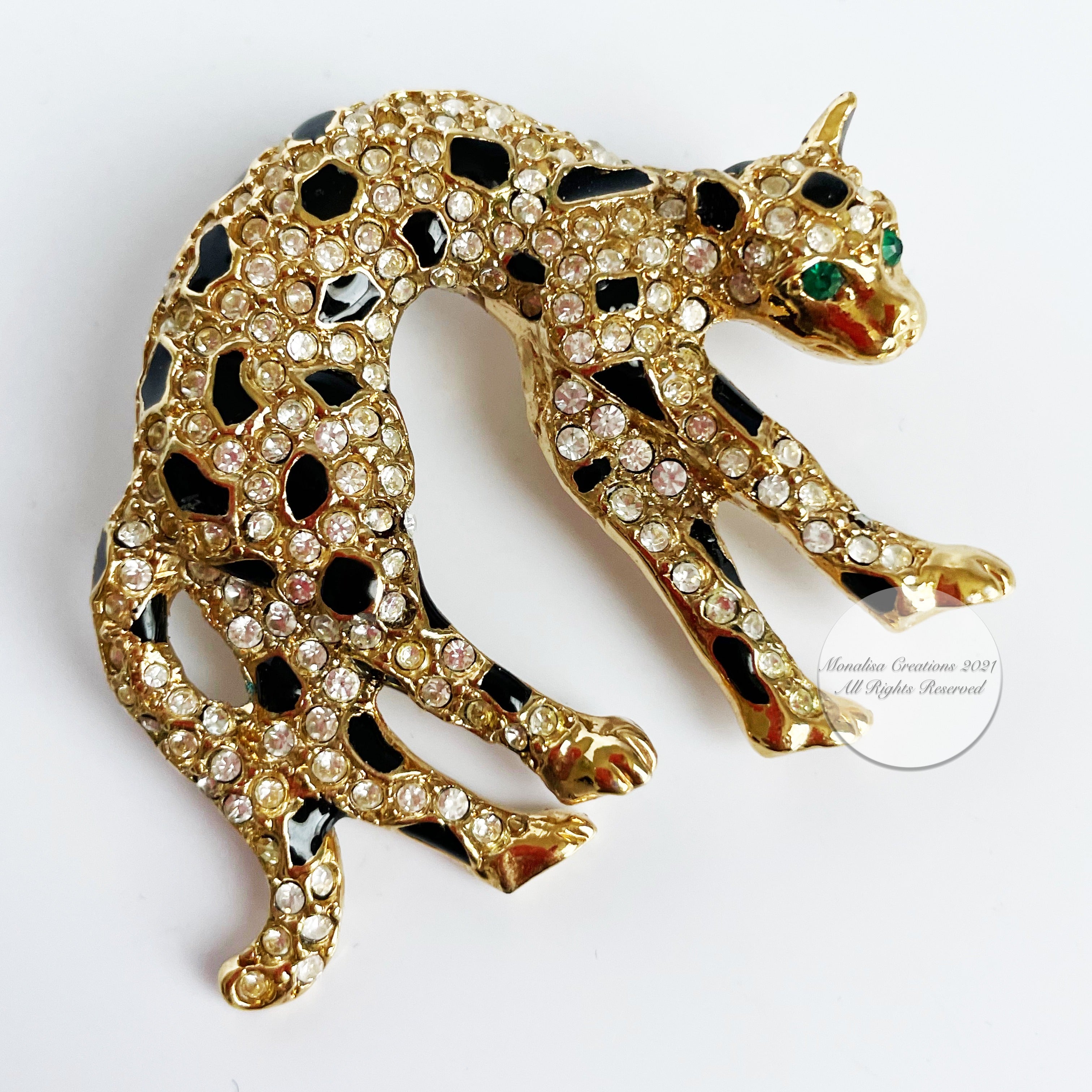 Vintage 80’s Leopard Pin Rhinestone and Enamel Big Cat | Shop THRILLING