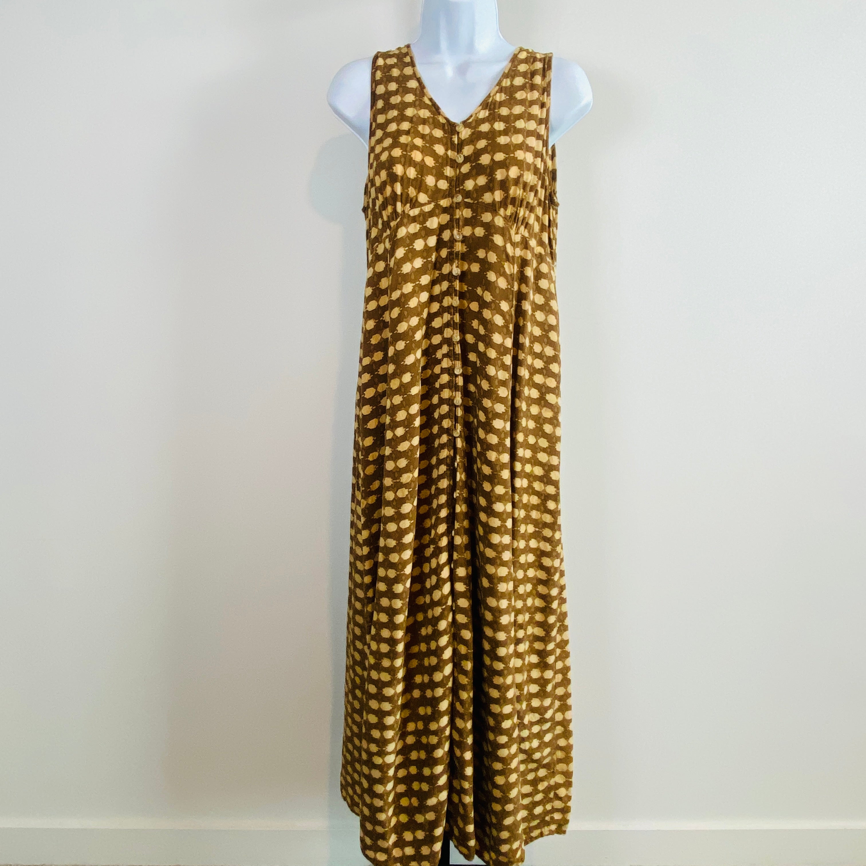 80s Vintage Tan And Brown Sleeveless Button Down Dress | Shop THRILLING