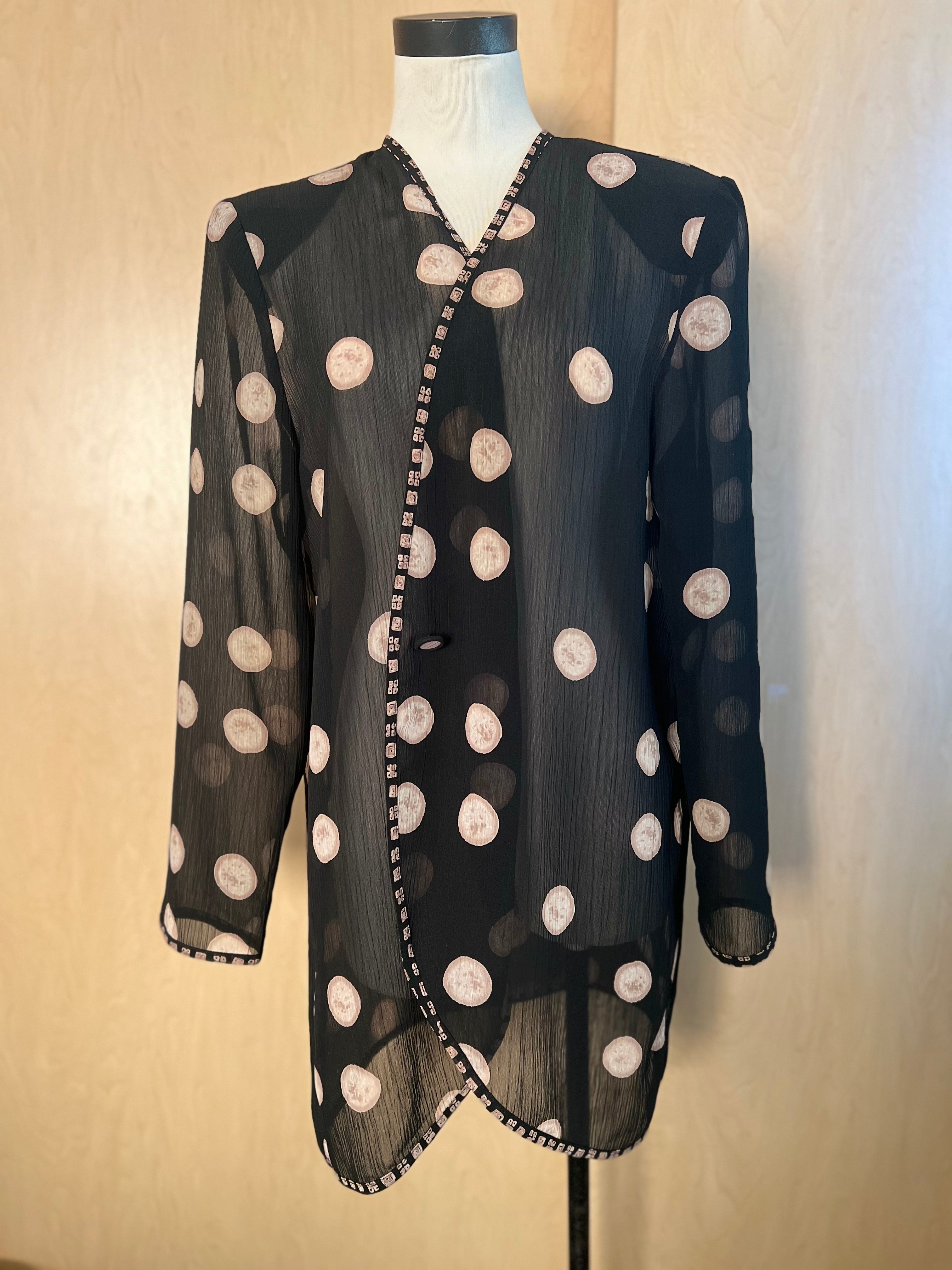 Vintage 80s Sheer Black Blouse With Novelty Print By Jeanne Marc | Shop ...