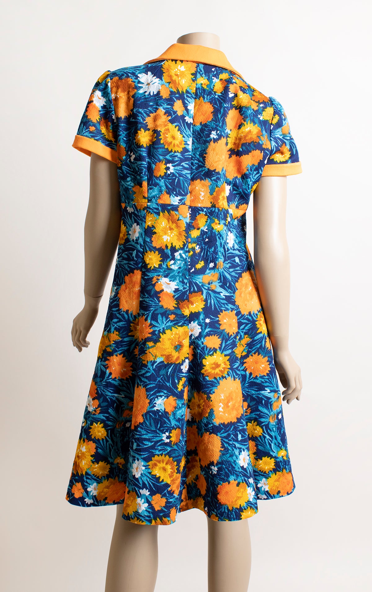 Vintage 70s Orange And Blue Floral Print Dolly Dress | Shop THRILLING