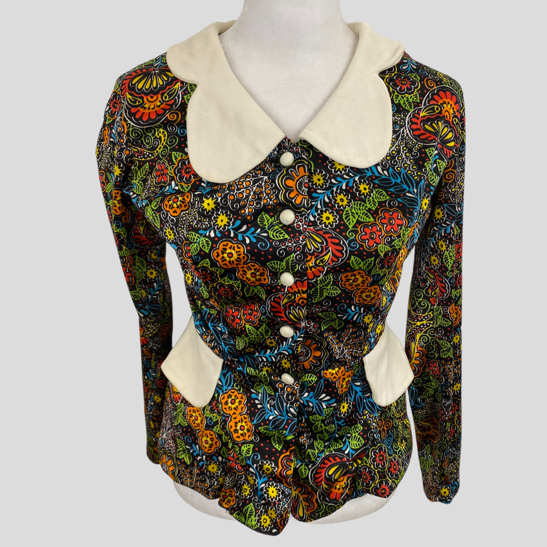 Vintage 60s/70s Multicolor Floral Mod Skirt And Jacket Suit Set By ...