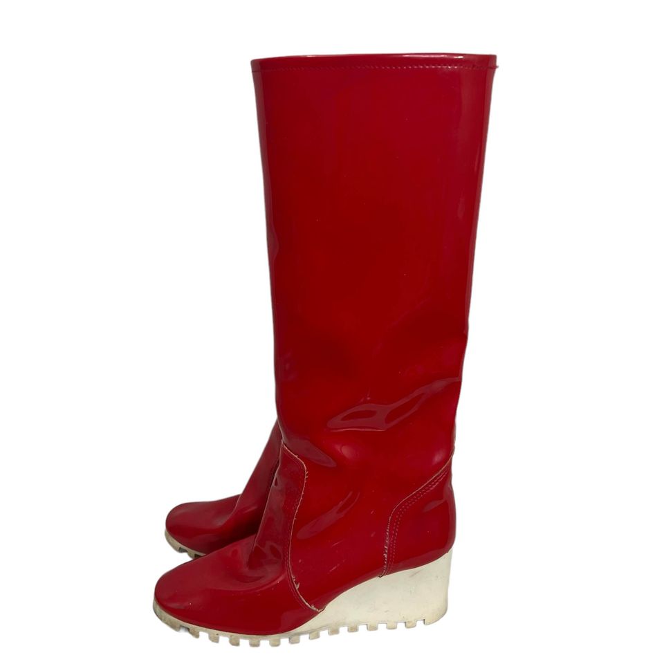 Vintage 60s/70s Red Vinyl Knee High Wedge Boots 9 | Shop THRILLING