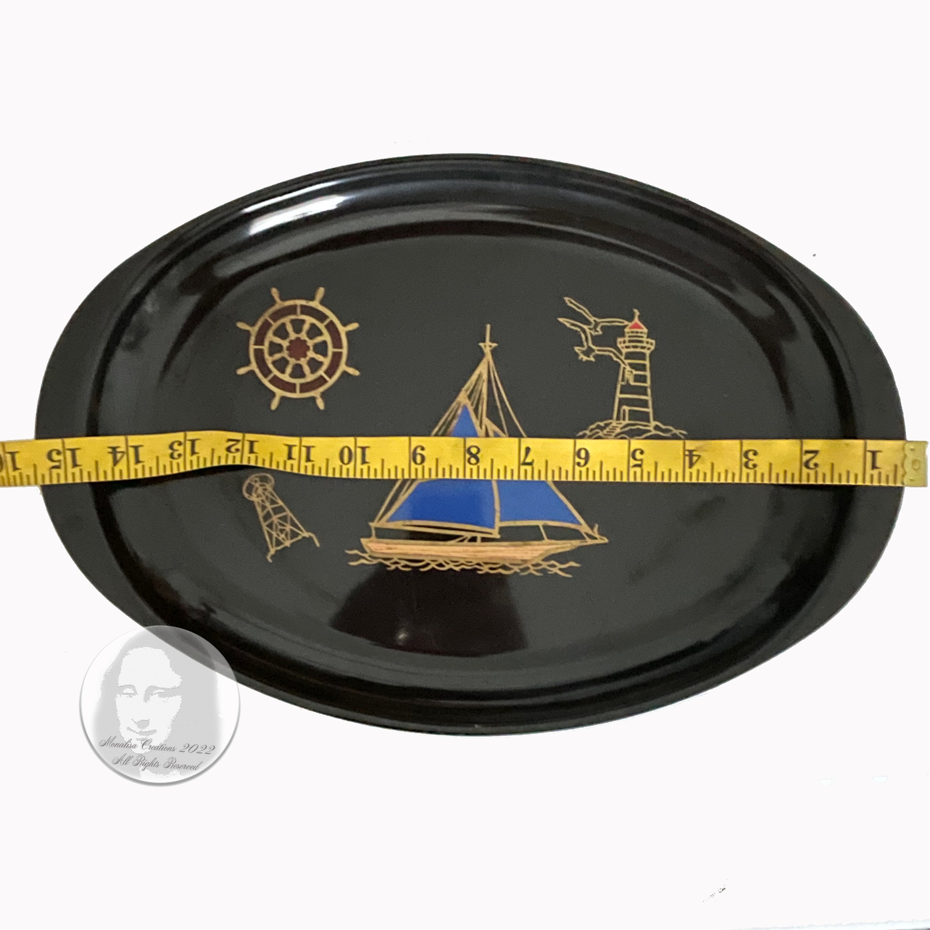 Vintage 70s Serving Tray Nautical Sailboat Lighthouses Motif By Couroc ...