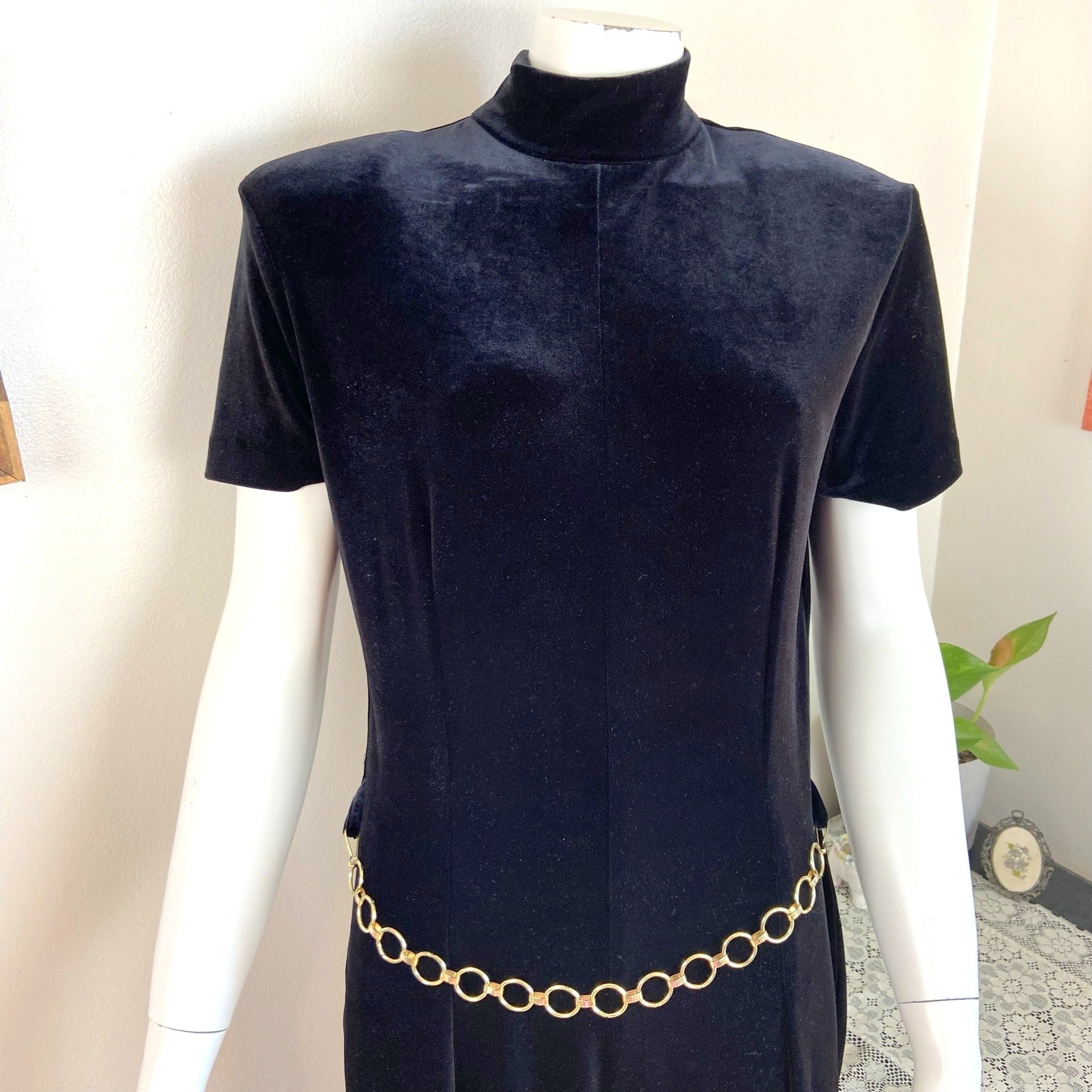 Vintage 90’s Black Stretch Velvet Chain Belt Jumpsuit by Panache | Shop ...