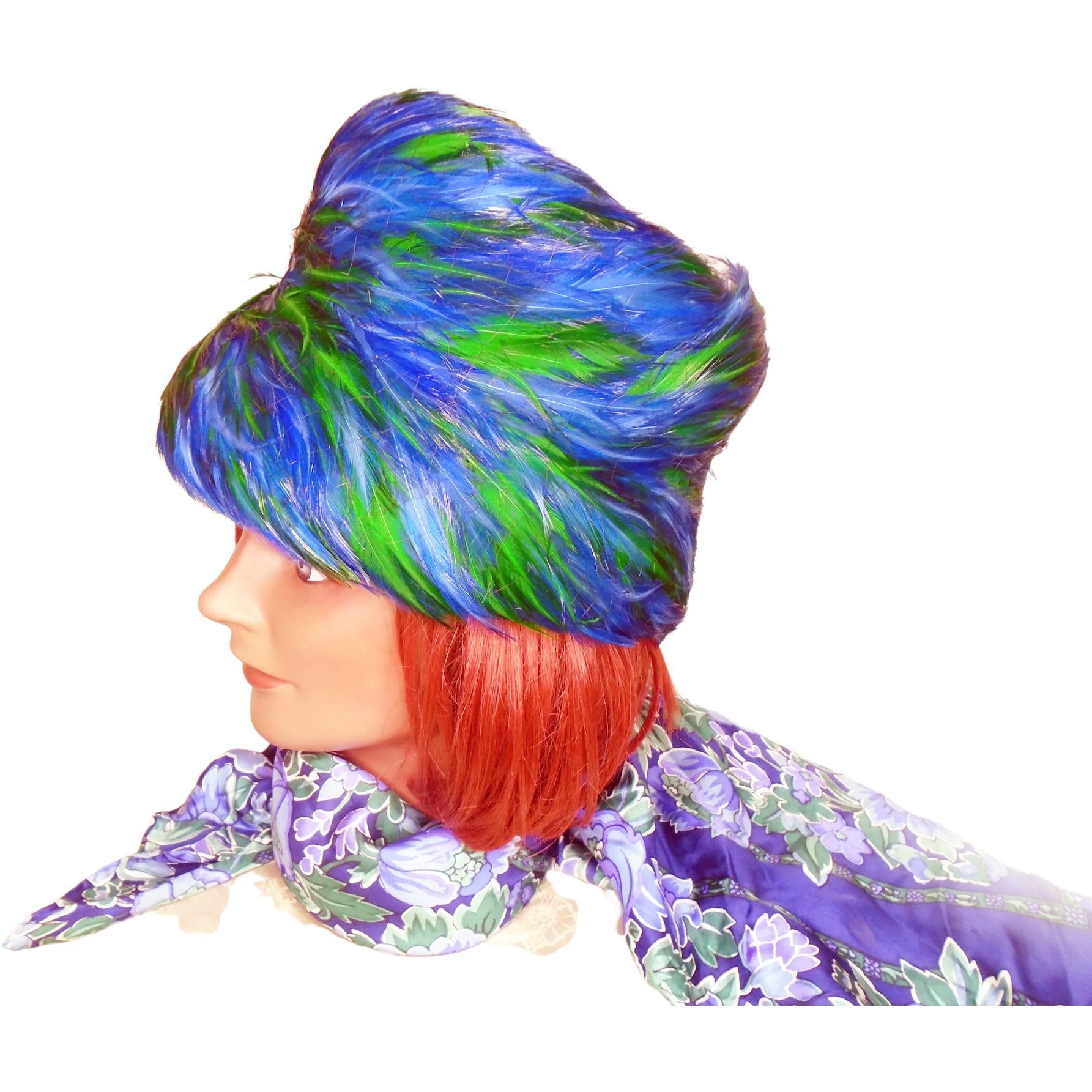 Vintage 50s/60s Blue Green Egret Feather Bucket Hat Chic Modernist By ...