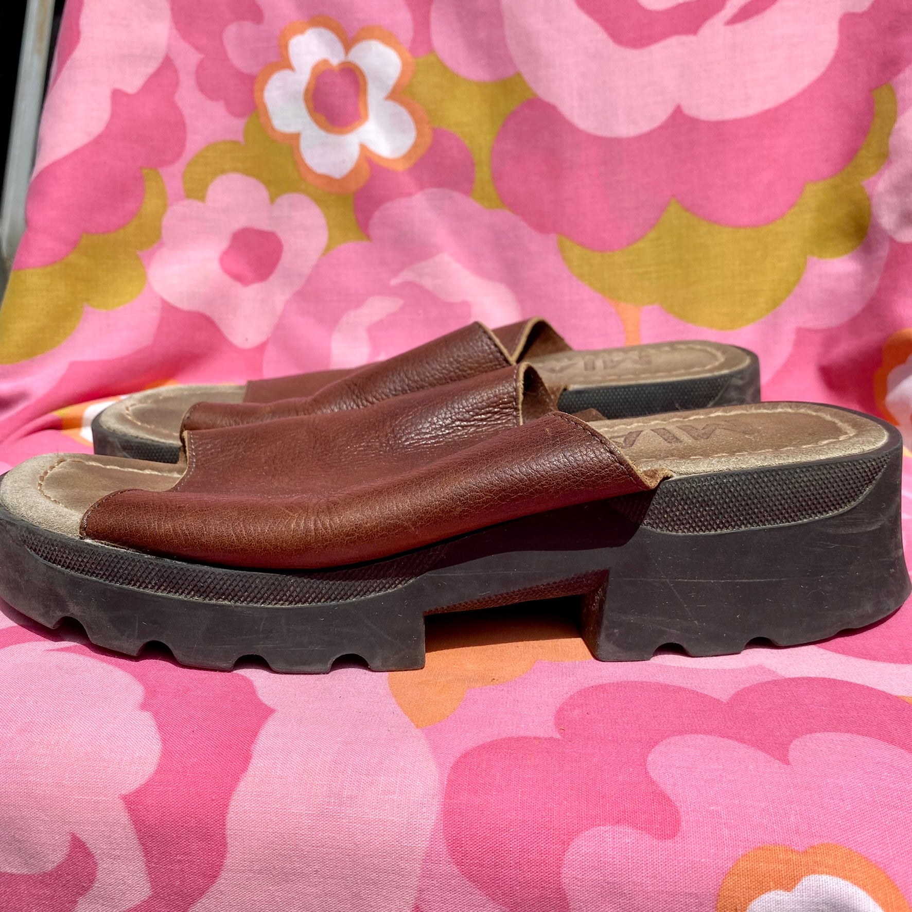 Vintage 00s Brown Leather Chunky Platform Slide Sandals By Mia | Shop ...