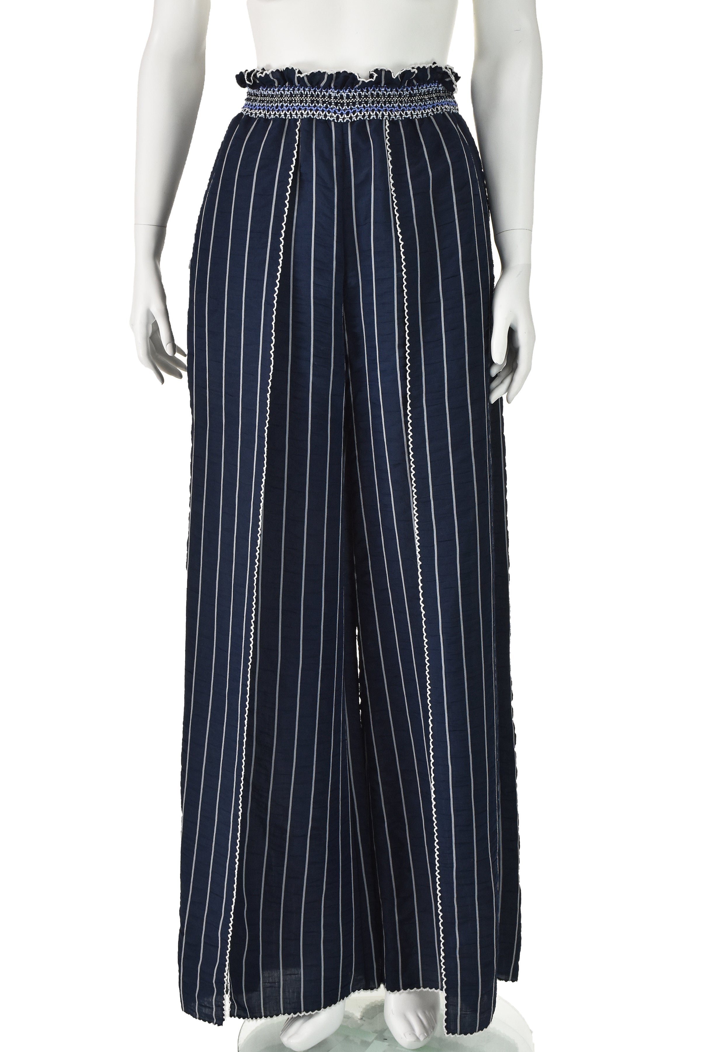 Vintage 90s Navy Seersucker Wide Open Leg Pants By Jonathan Simkhai ...