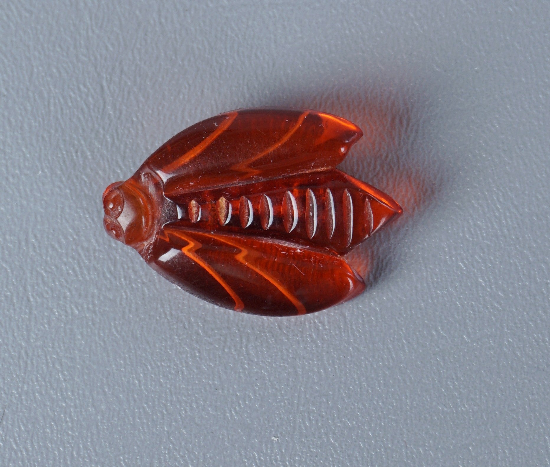 Vintage 40s/50s Vtg Red Orange Clear Carved Plastic Cicada Brooch ...