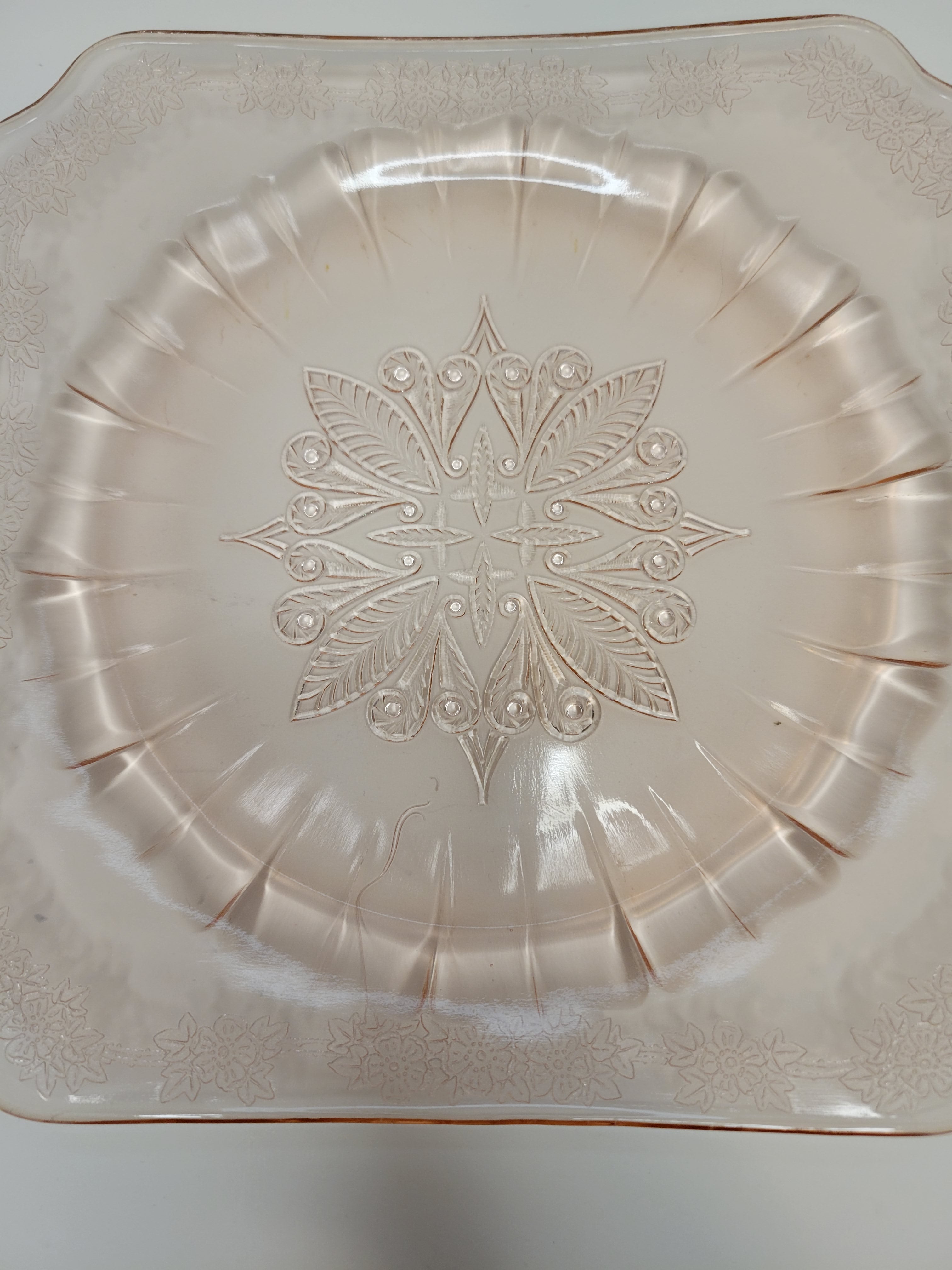 Vintage 30s Adam Pink Depression Glass Square Plate Platter By Jeanette ...