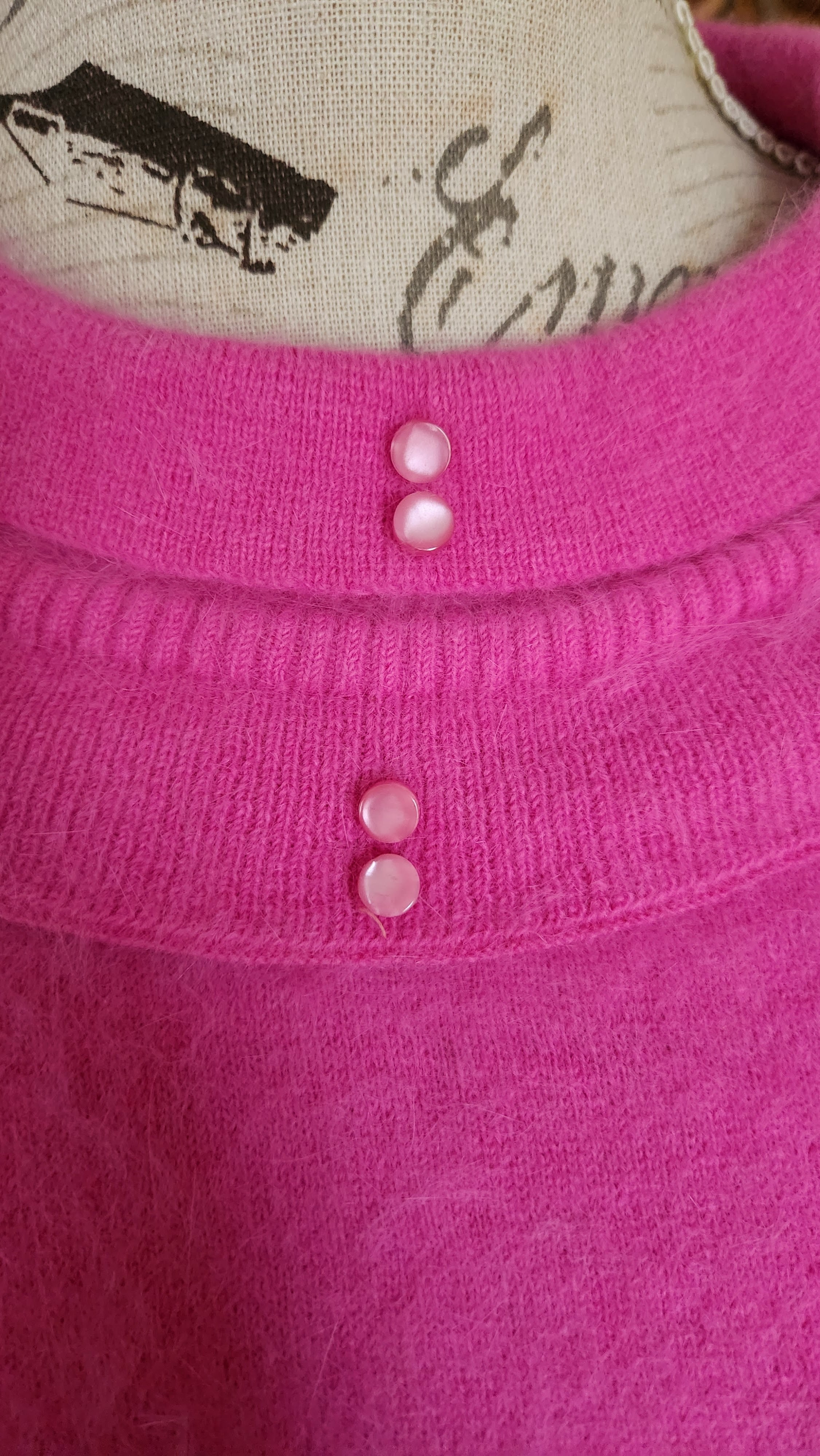 Vintage 50s Pink Angora Sweater With Button Details by Darlene | Shop ...