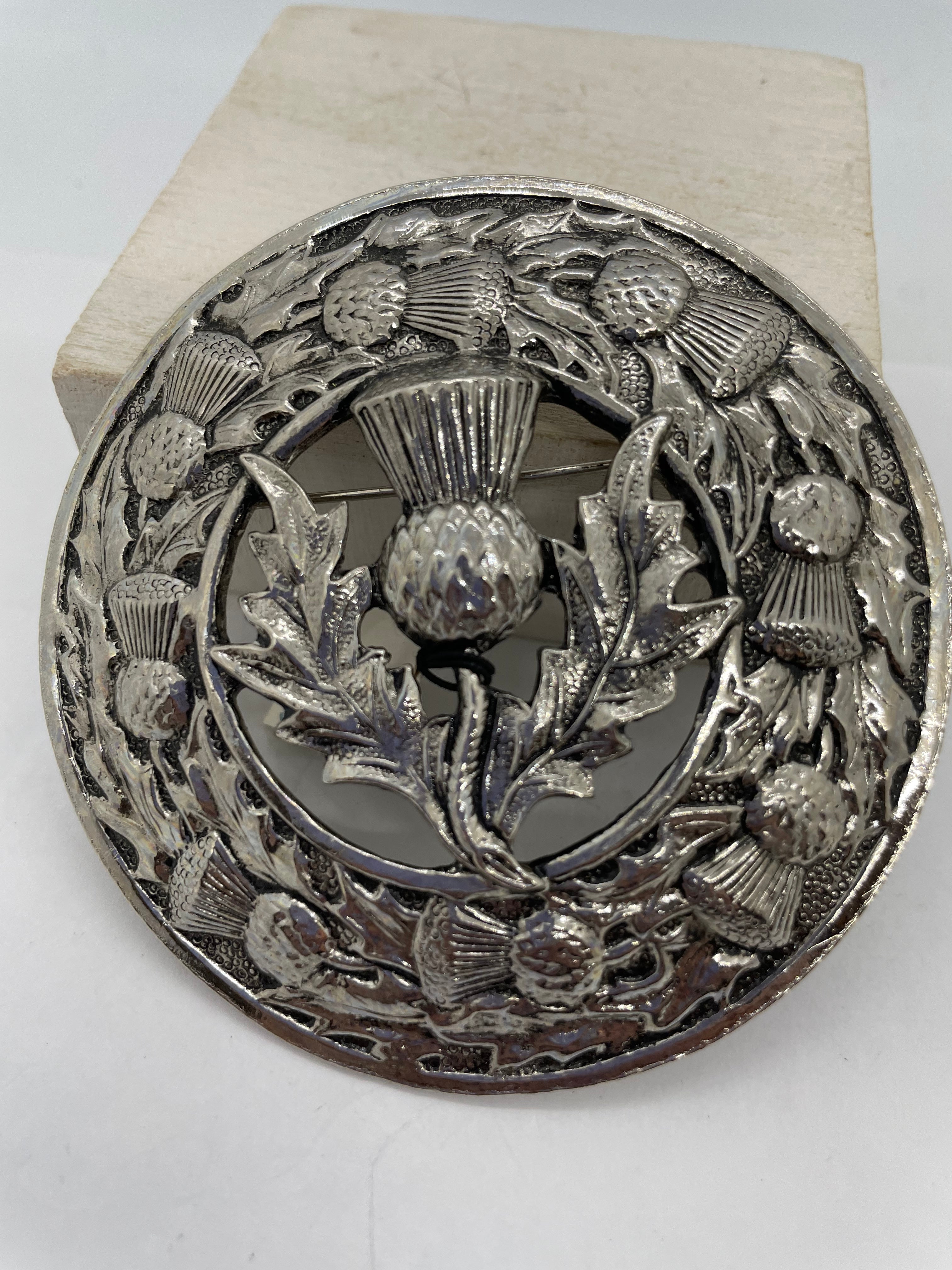 Vintage 70s Scottish Thistle Badge Brooch Statement Pin Silver By ...