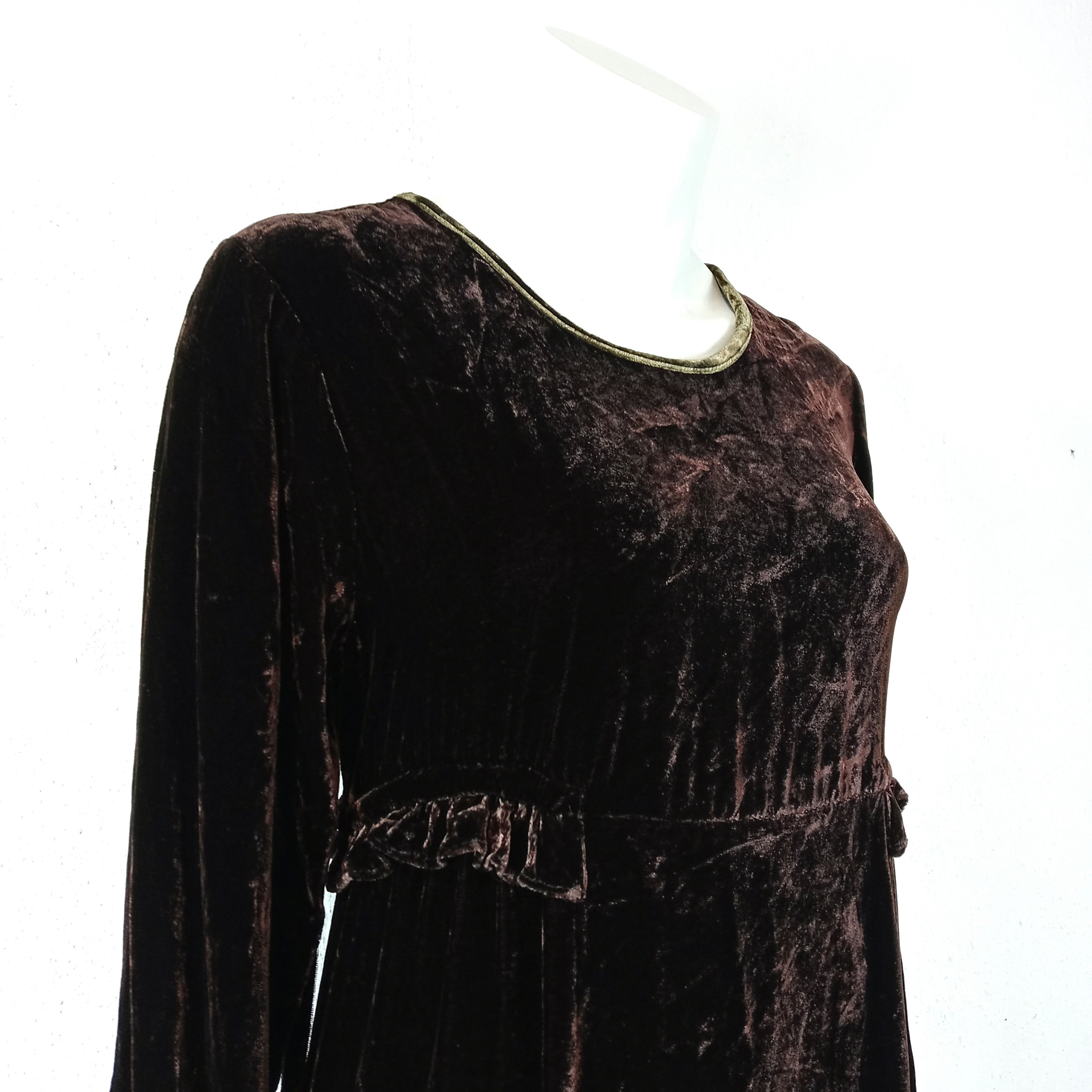 Vintage 90s Brown Crushe Velvet Empire Waist Maxi Dress By Kamellia by ...