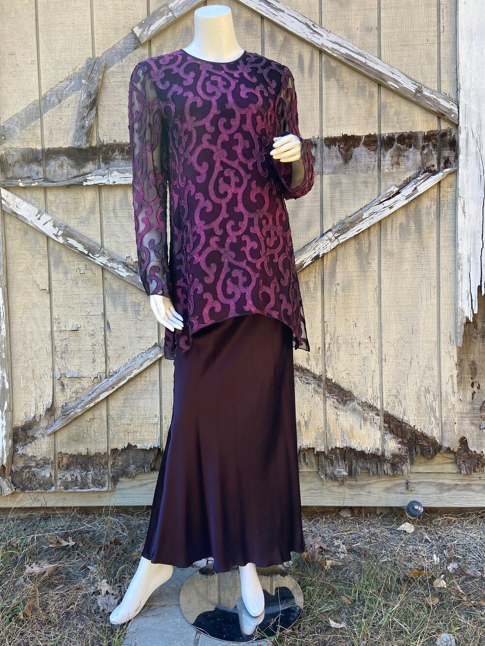 Vintage 90s Burnout Tunic And Bias Cut Silk Skirt By Amy Michelson for ...