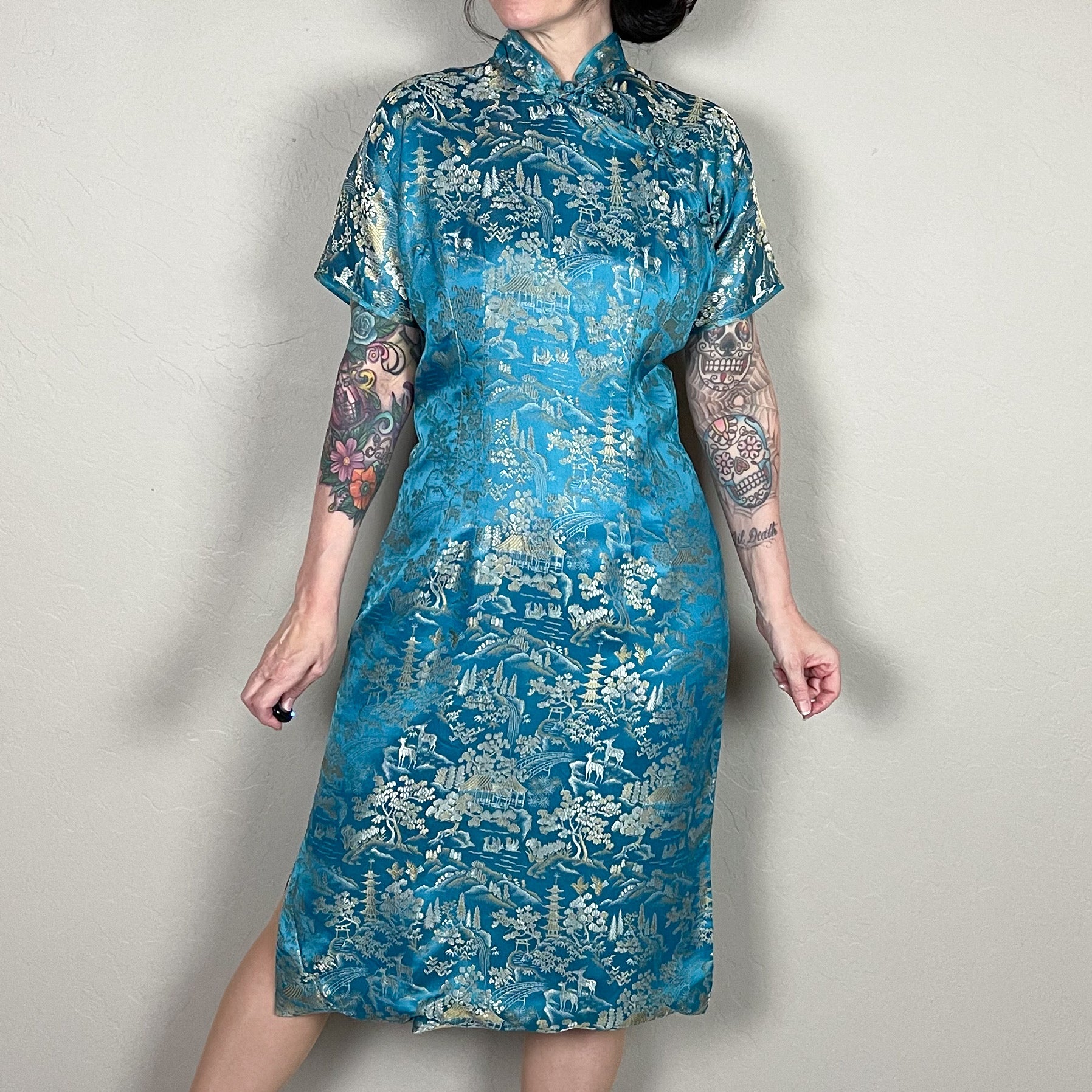 Vintage 60s Blue and Gold Cheongsam Qipao Dress And Jacket Set | Shop ...