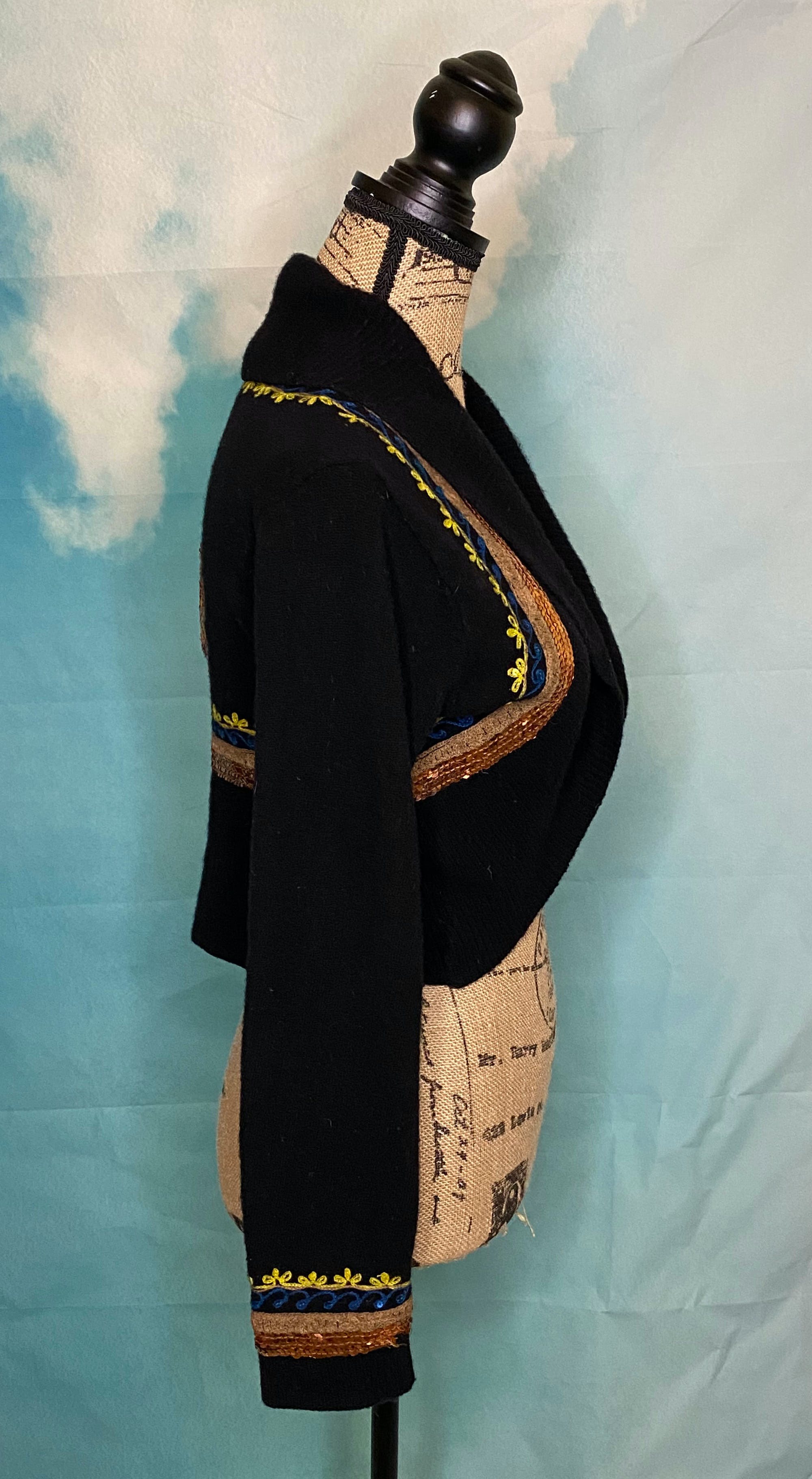 Vintage 80’s Black Wool Shrug with Sequins and Braiding by French ...