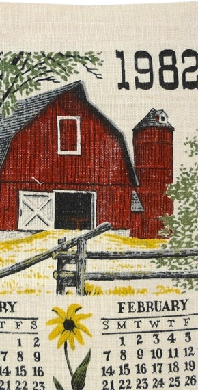 Vintage 80s 1982 Red Barn Hand Printed Linen Calendar | Shop THRILLING