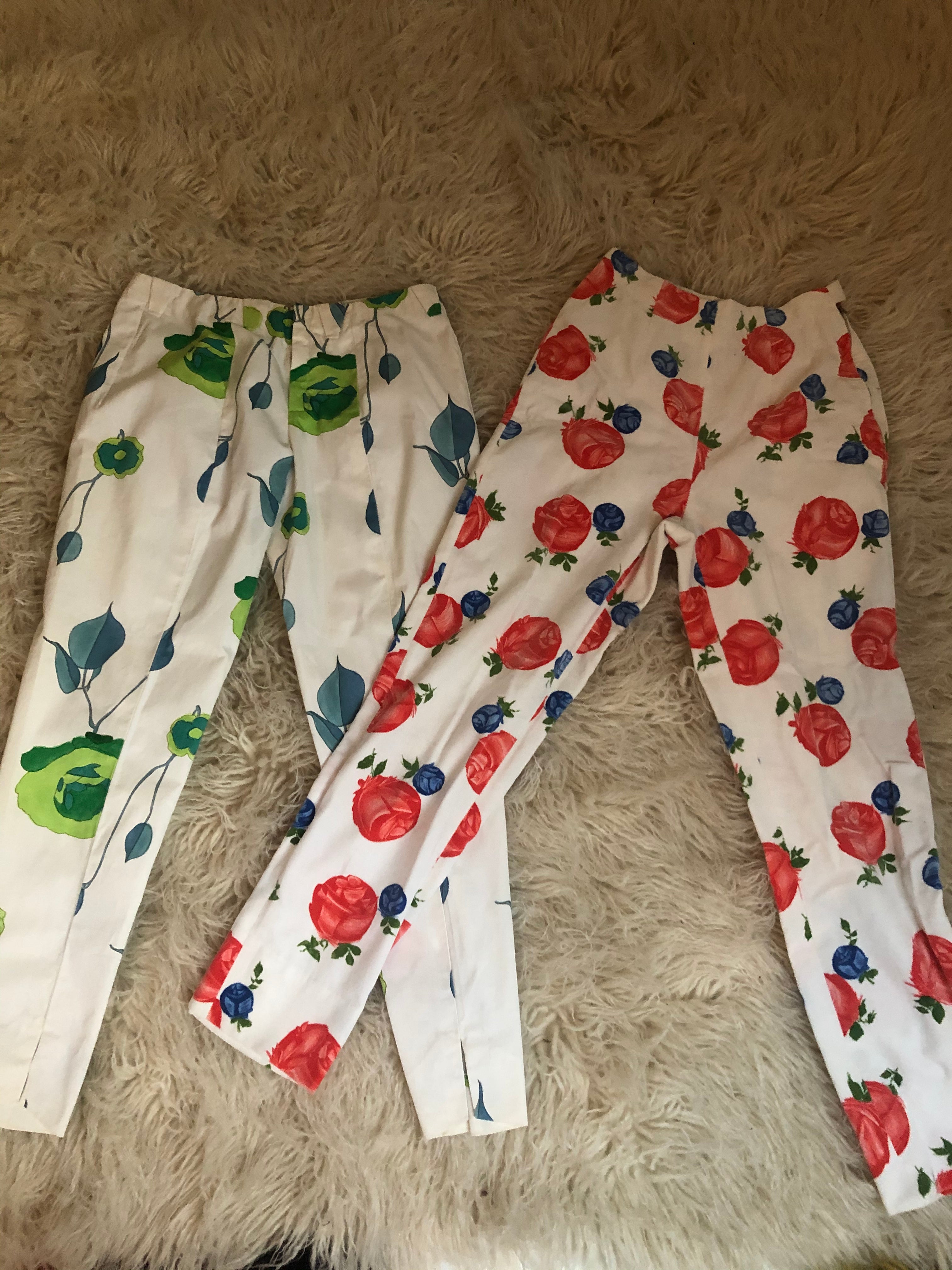 50s/60s Vintage Floral Print Cotton Capris Cigarette Pants By Emilio P ...