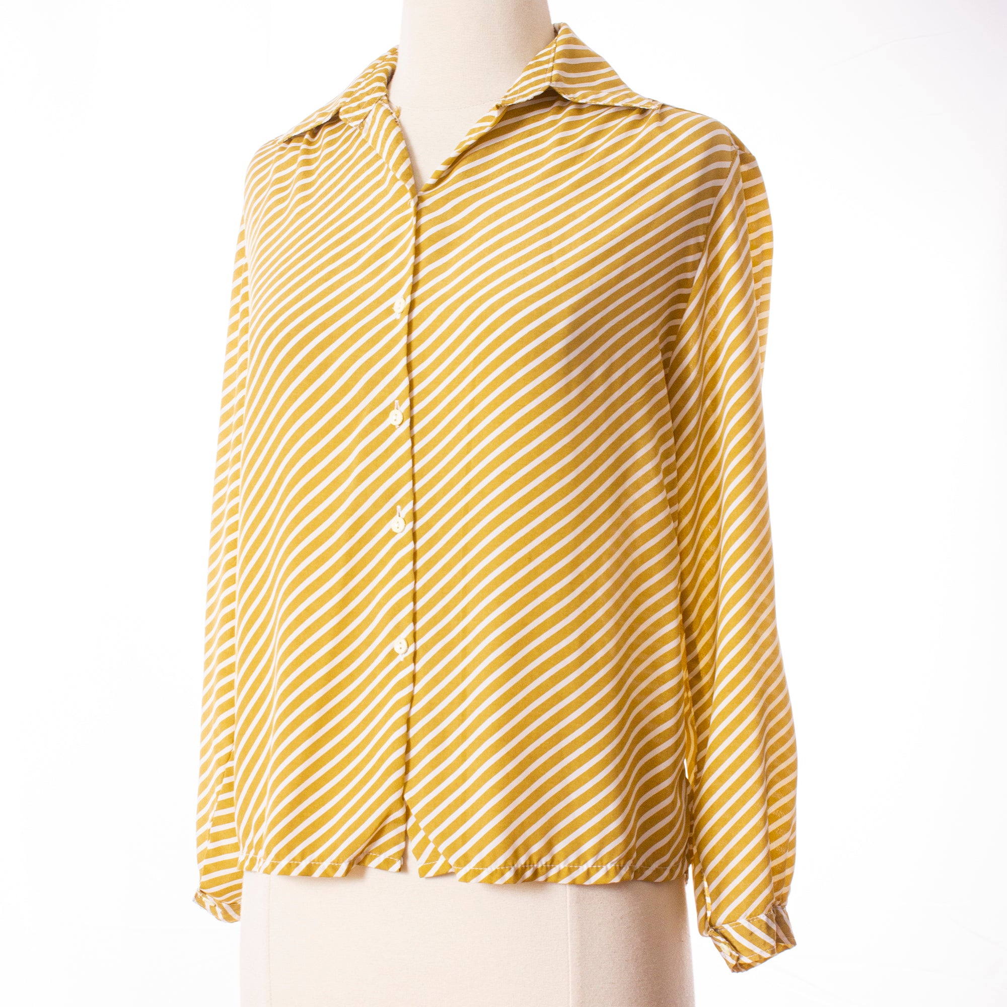 Vintage 40s/50s Yellow And White Diagonal Striped Blouse By Sanyo ...