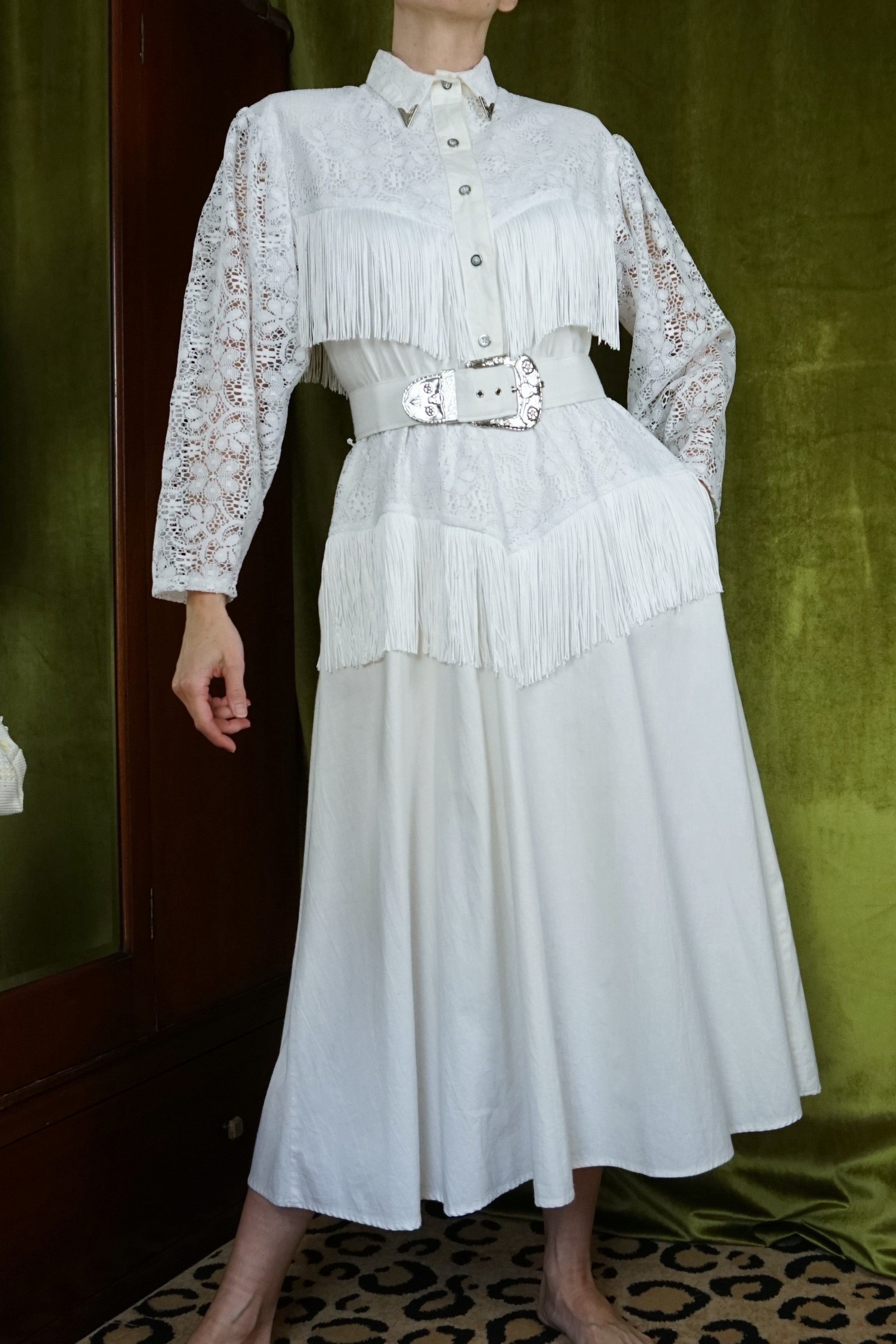 Vintage 80s White Lace And Fringe Belted Western Dress By Sas'sa | Shop ...